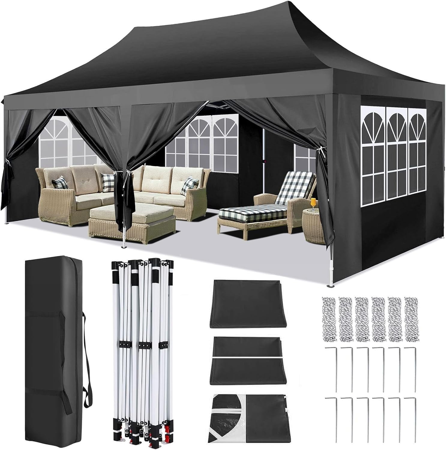 HOTEEL 10x20 Heavy Duty Canopy Tent with Waterproof Sidewalls ...