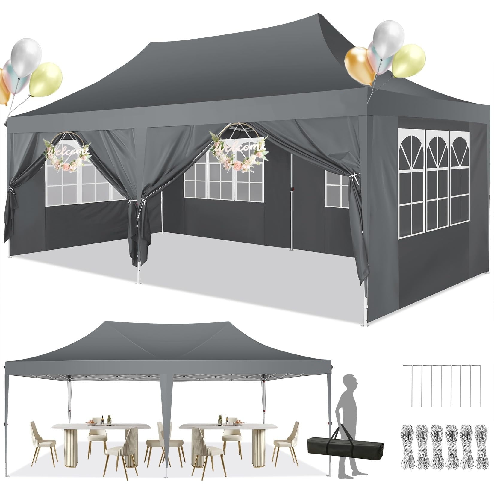 HOTEEL 10x20 Canopy Tent with Sidewalls,3 Adjustable Height Commercial ...