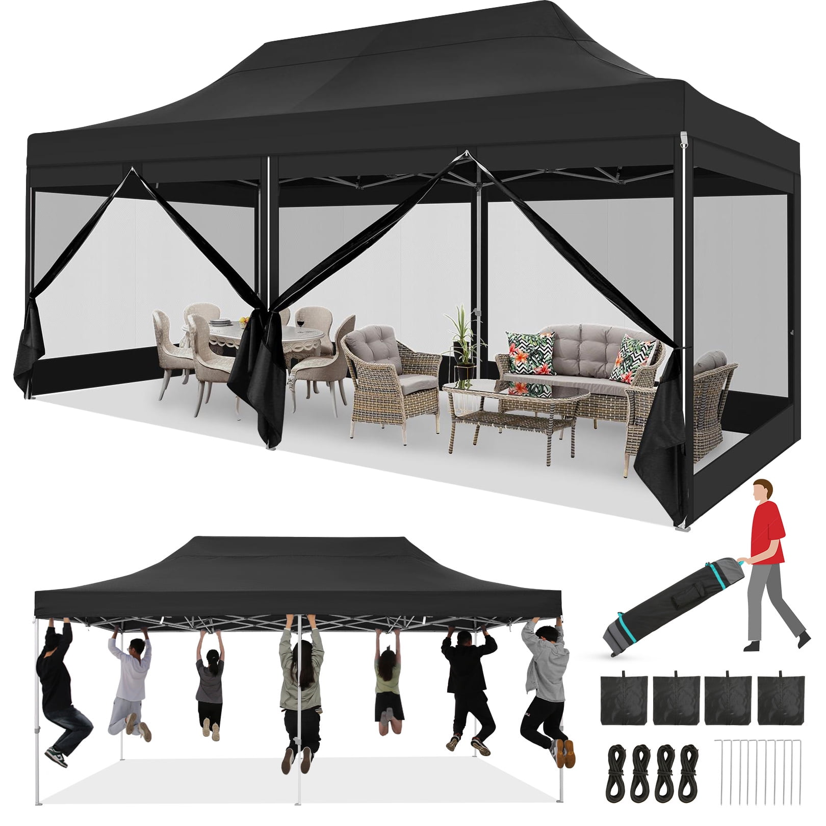HOTEEL 10x20 Canopy Tent, Pop-up Gazebo with Screened Netting ...