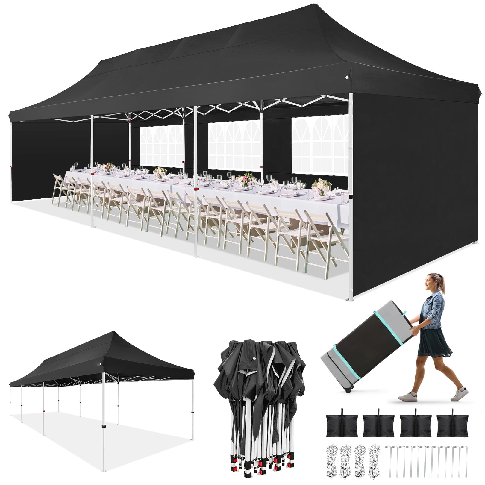 HOTEEL 10x30 Heavy Duty Canopy with Sidewalls,Ez Pop up Canopies,Folding Protable Party Tent ...