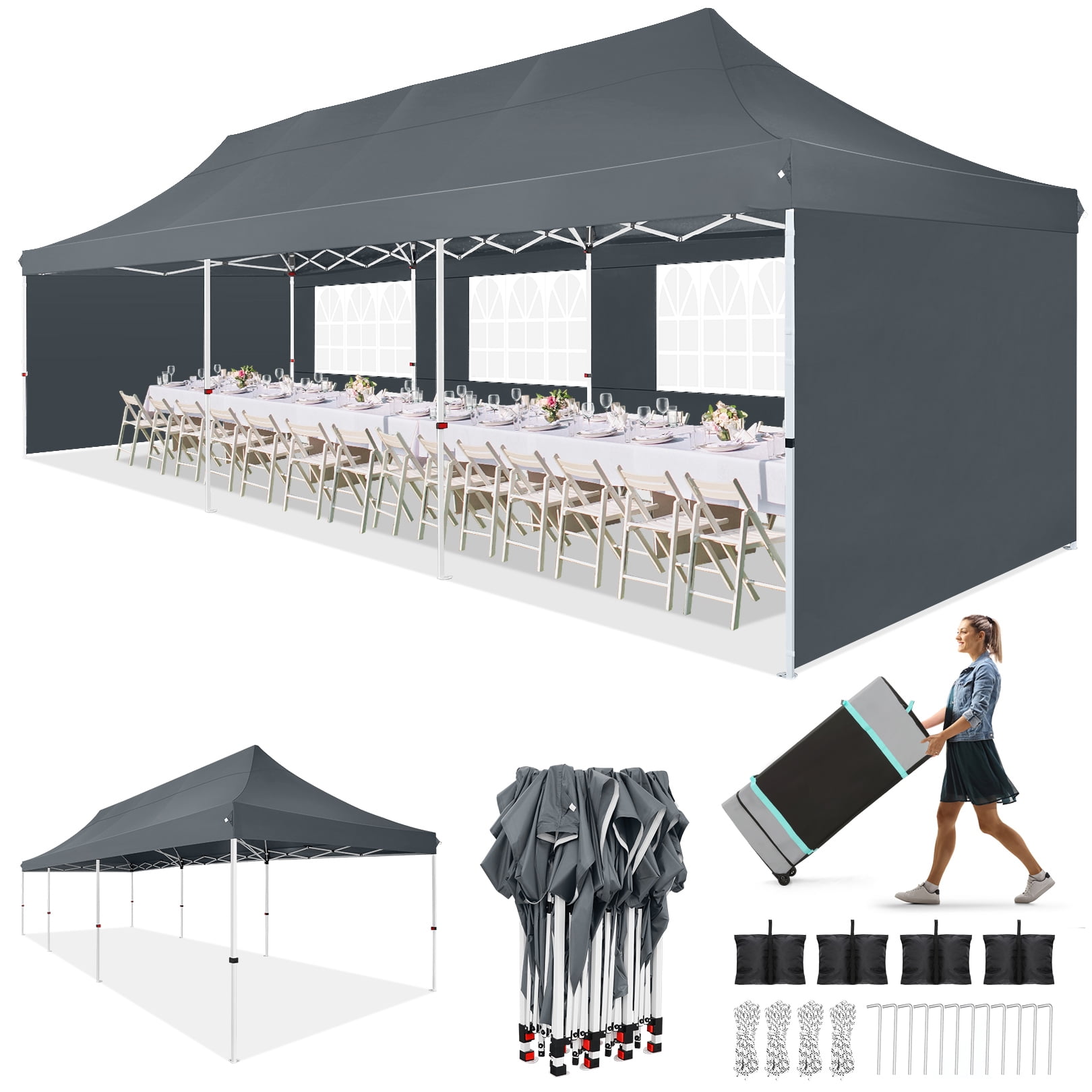 HOTEEL 10x30 Heavy Duty Canopy with Sidewalls,Ez Pop up Canopies ...