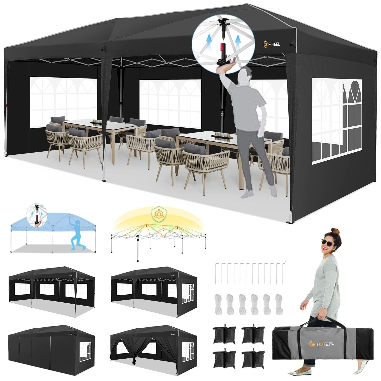 HOTEEL 10x20 Pop up Canopy with Sidewalls, One Push Outdoor Tents for ...