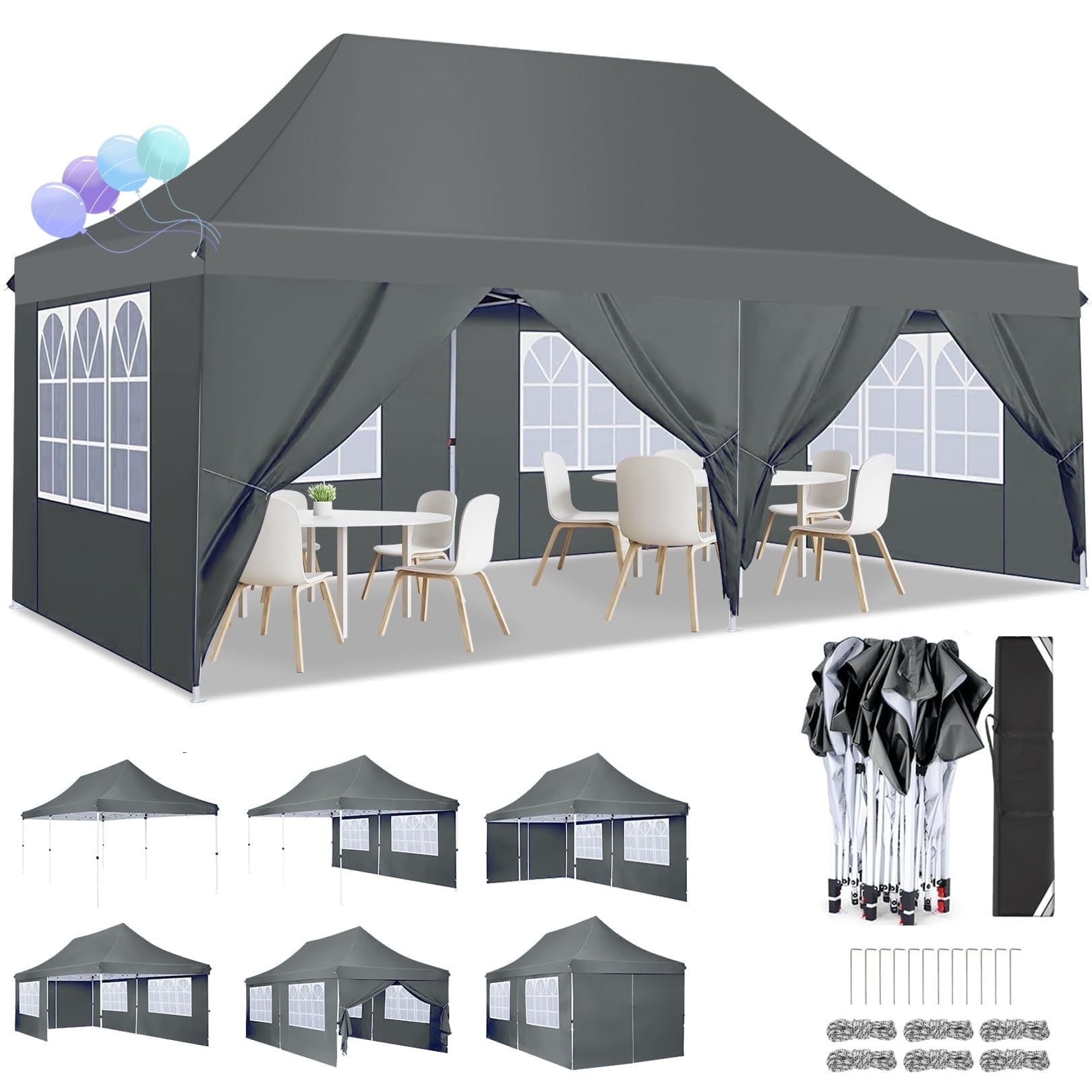 HOTEEL 10x20 Outdoor Canopy Tent with 6 Sidewalls, Commercial Gazebo ...
