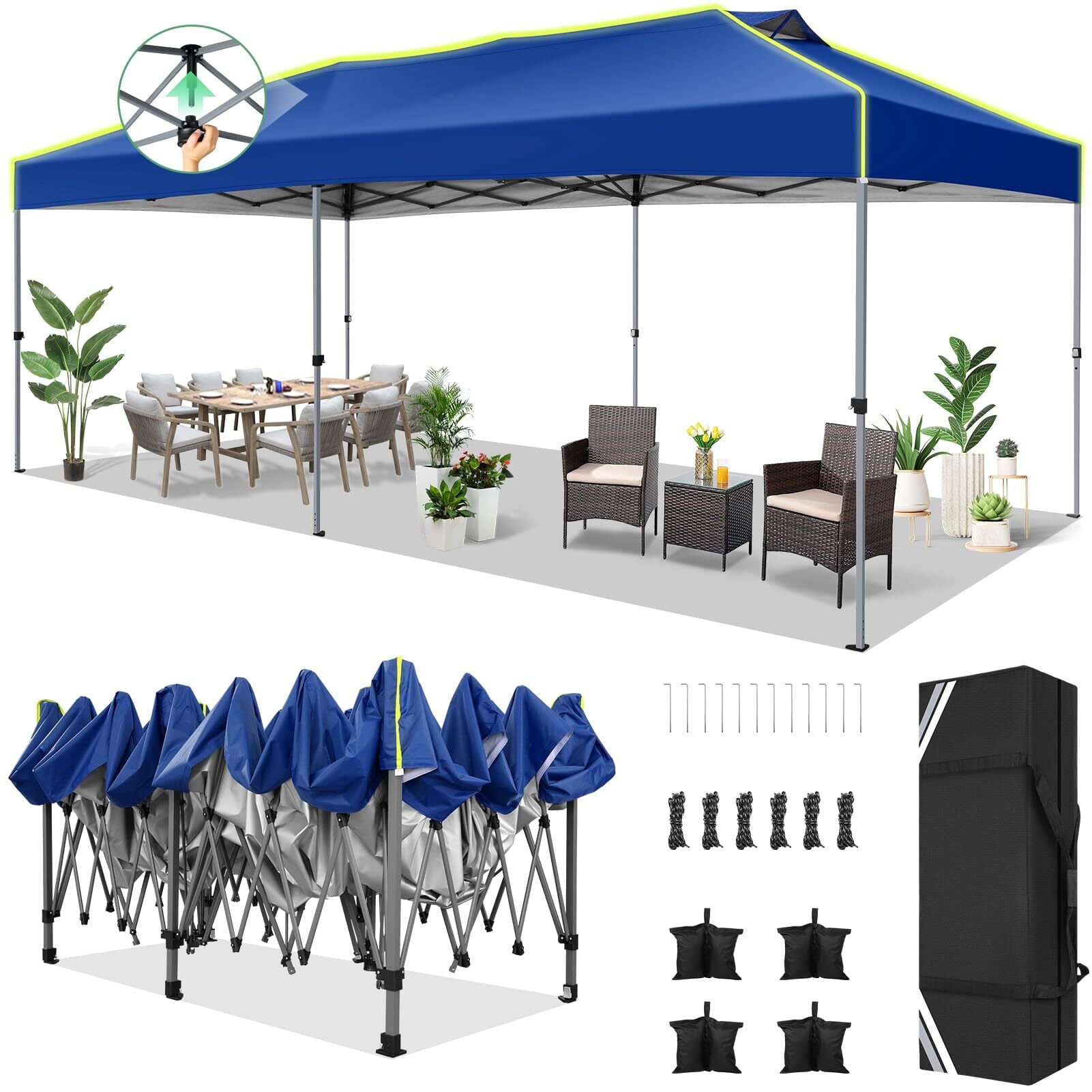 HOTEEL 10x20 Pop up Canopy Tent Easy up Canopy for Outside Instant Portable Waterproof Party ...