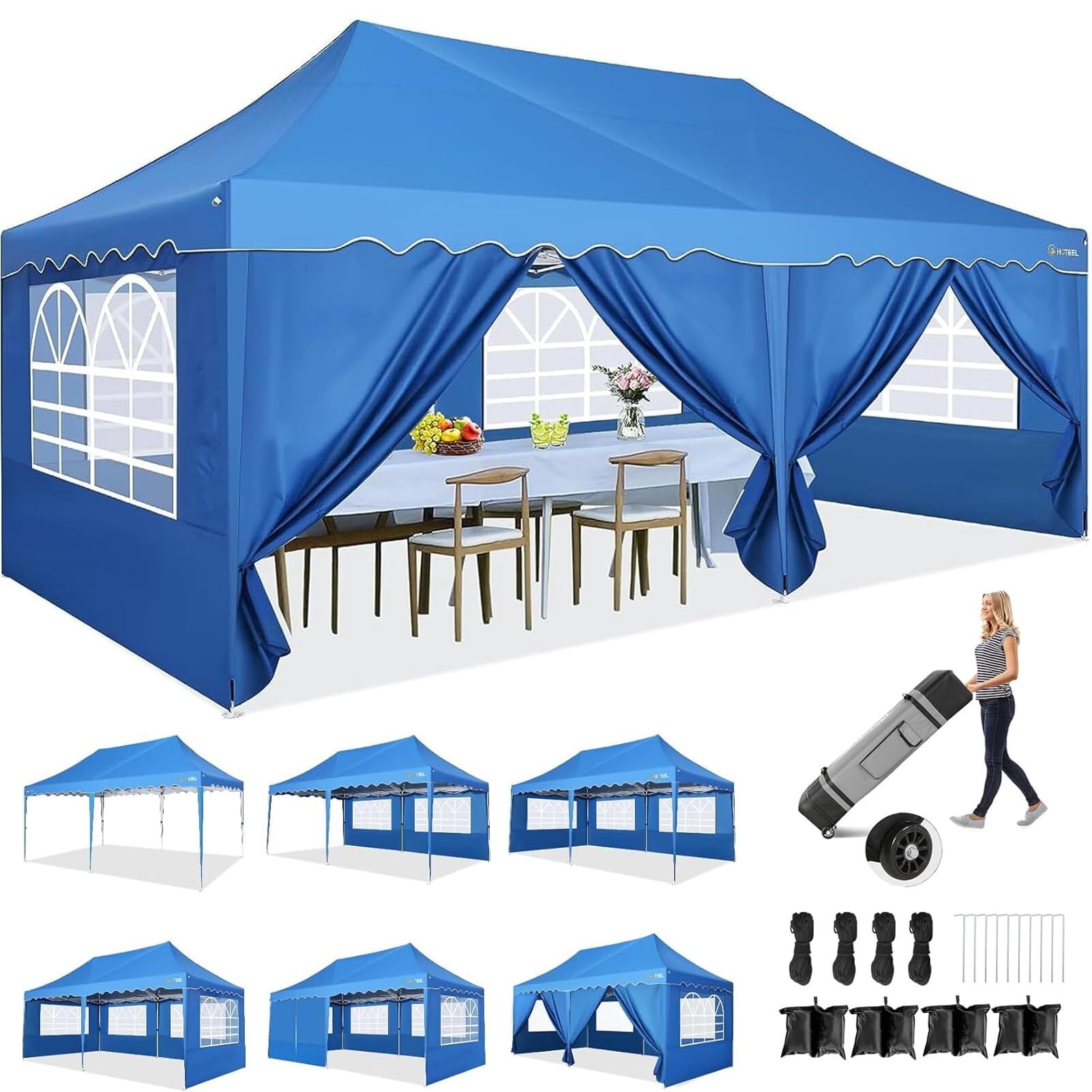HOTEEL 10x20 Pop Up Canopy Tents for Parties, Outdoor Tent with 6 ...
