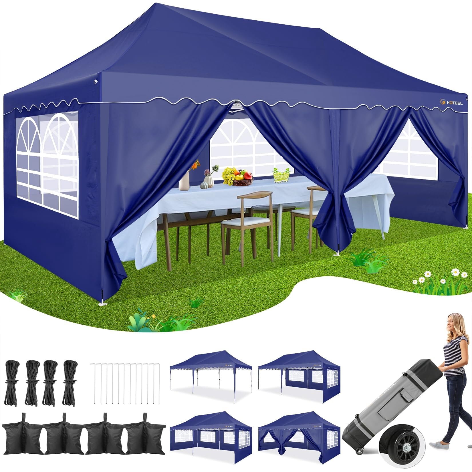 HOTEEL 10x20 Pop Up Canopy Tents for Parties, Outdoor Tent with 6 ...