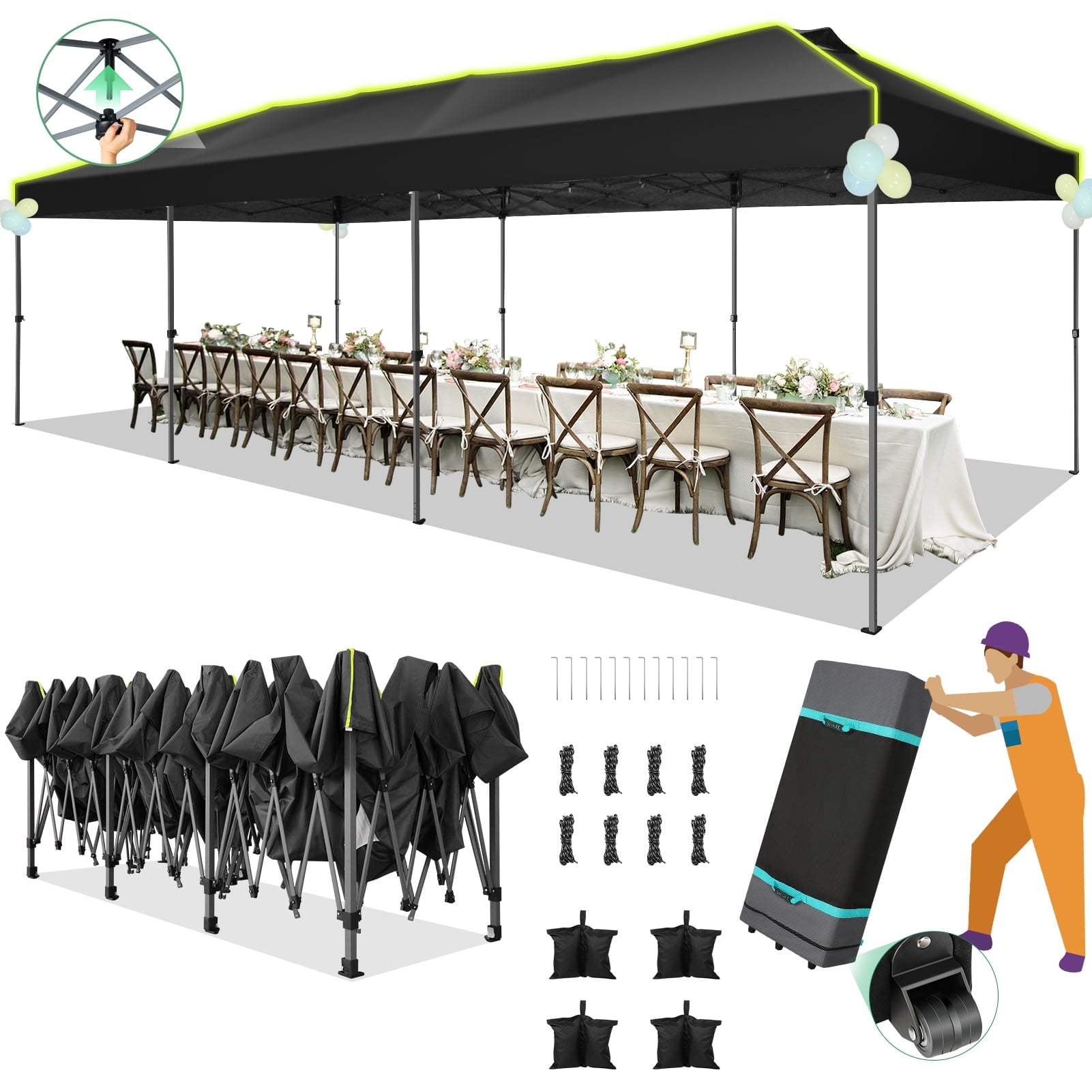 HOTEEL 10x30 EZ Pop Up Canopy, One Push Setup Glow Party Tent for ...