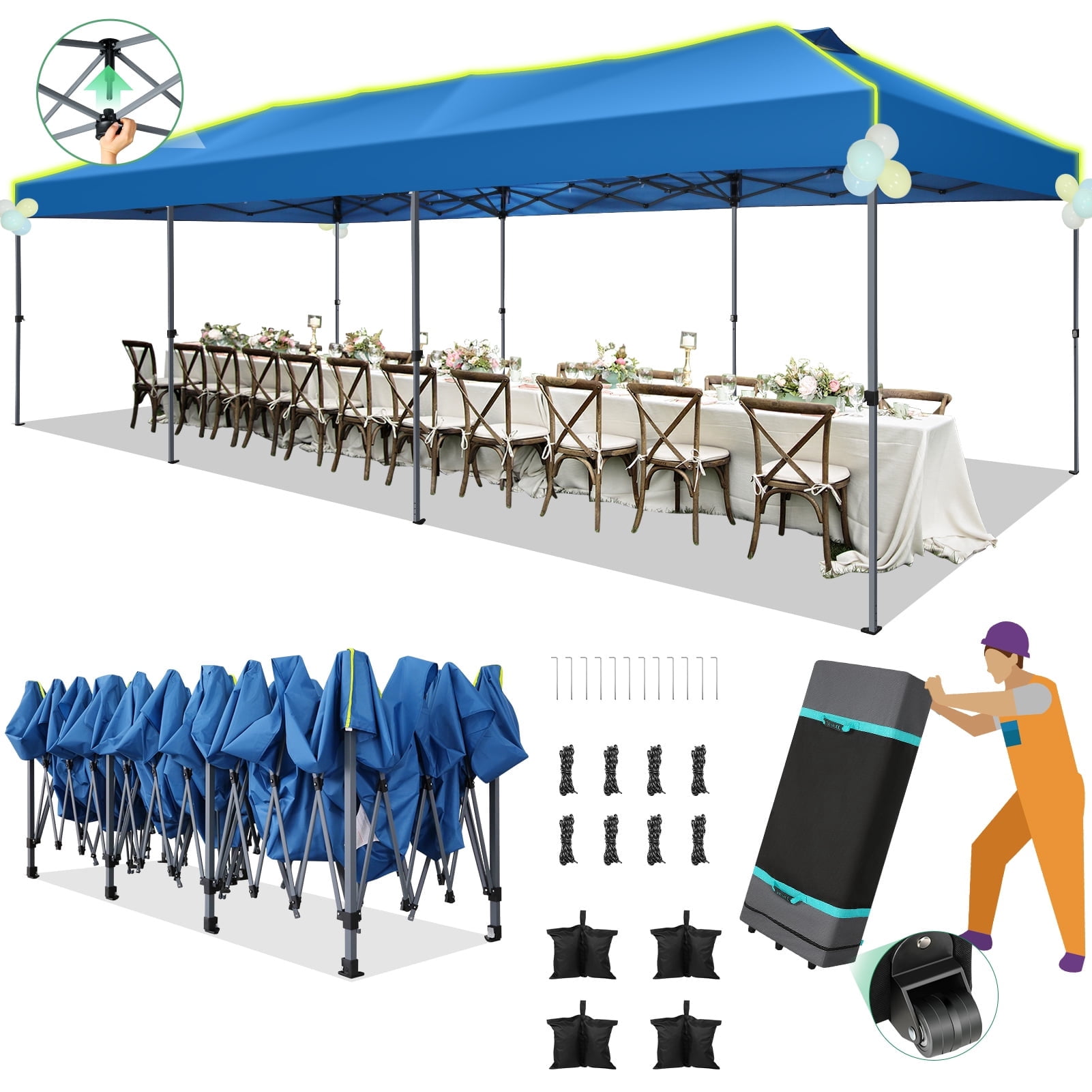 HOTEEL 10x30 EZ Pop Up Canopy, One Push Setup Glow Party Tent for ...