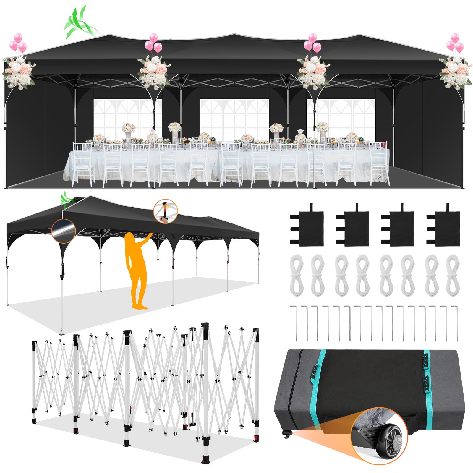 HOTEEL 10x30 Ez Up Pop Up Canopy Tent, Party Tents with One Push ...