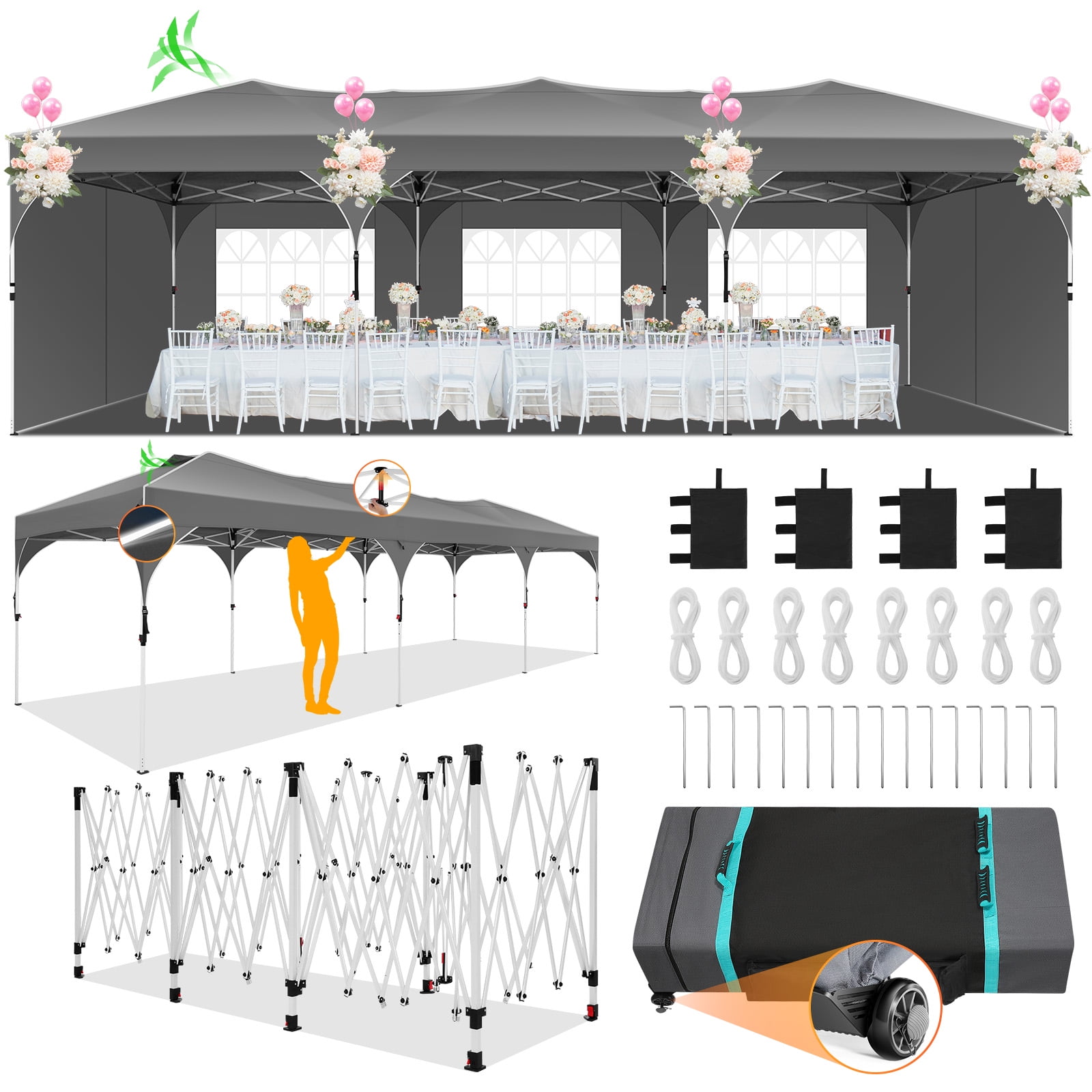 HOTEEL 10x30 Ez Up Pop Up Canopy Tent, Party Tents with One Push ...