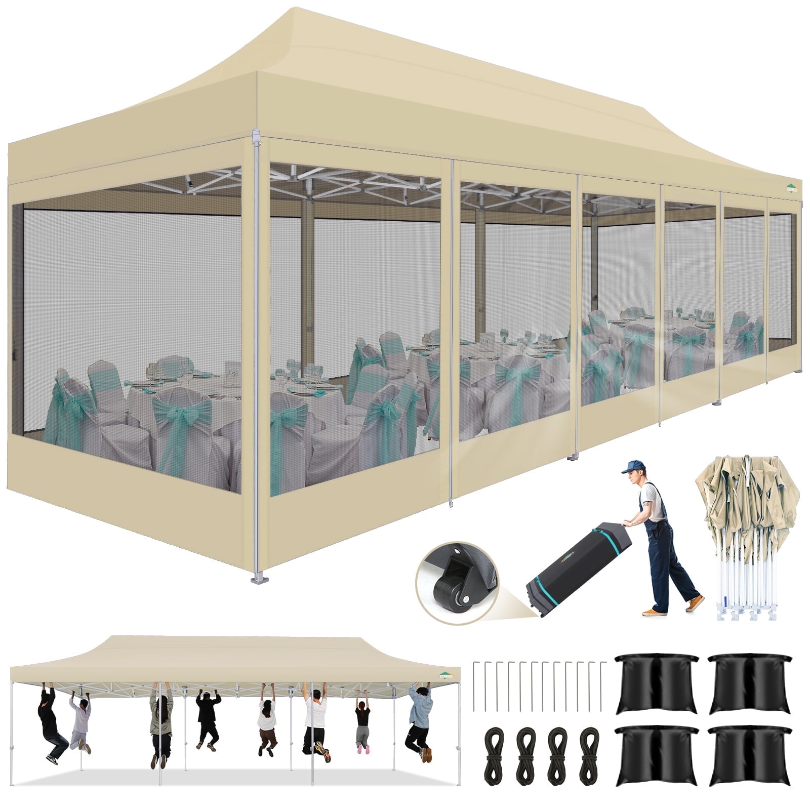 HOTEEL 10x30 Heavy Duty Canopy Tent, Pop up Canopies with Netting ...