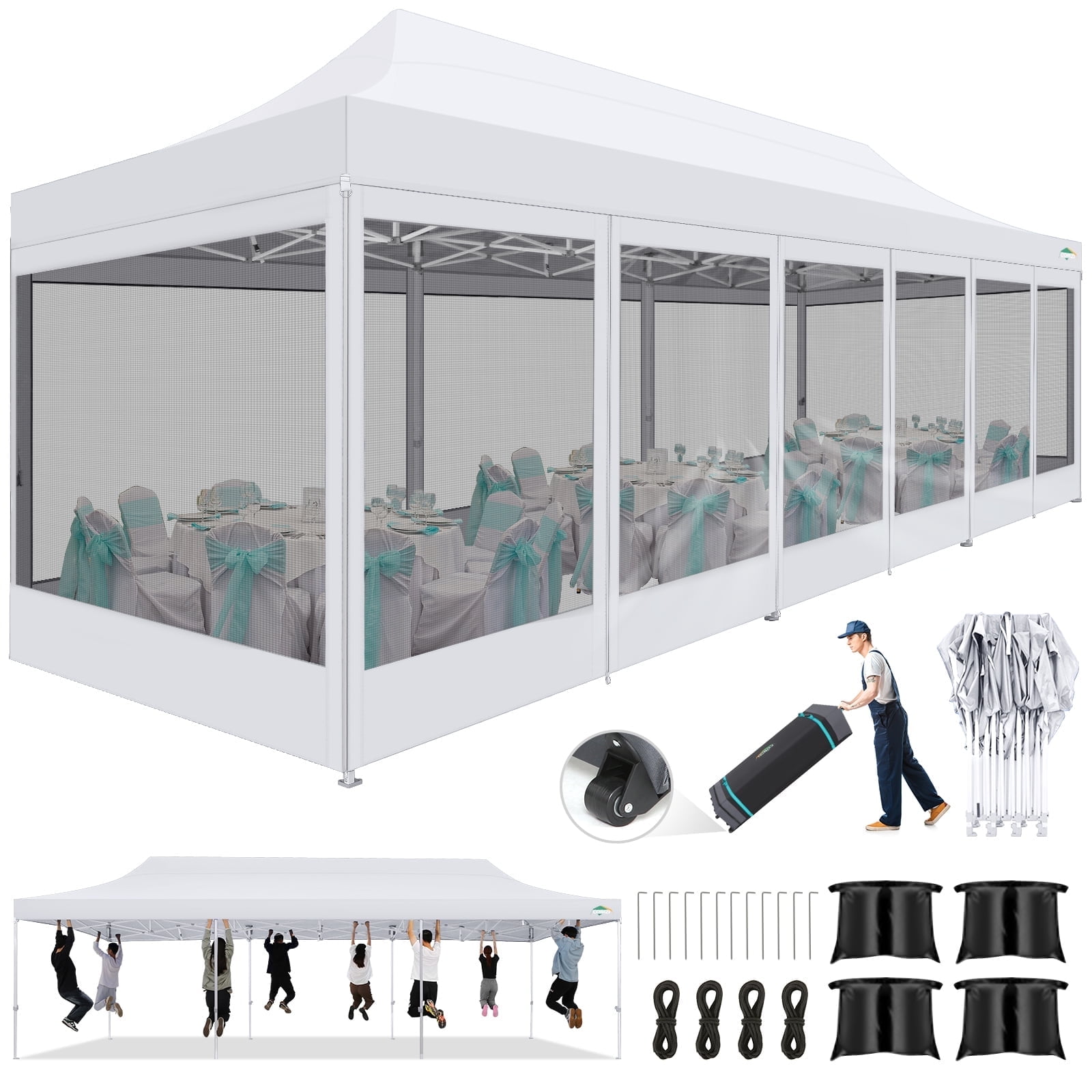 HOTEEL 10x30 Heavy Duty Canopy Tent, Pop up Canopies with Netting ...