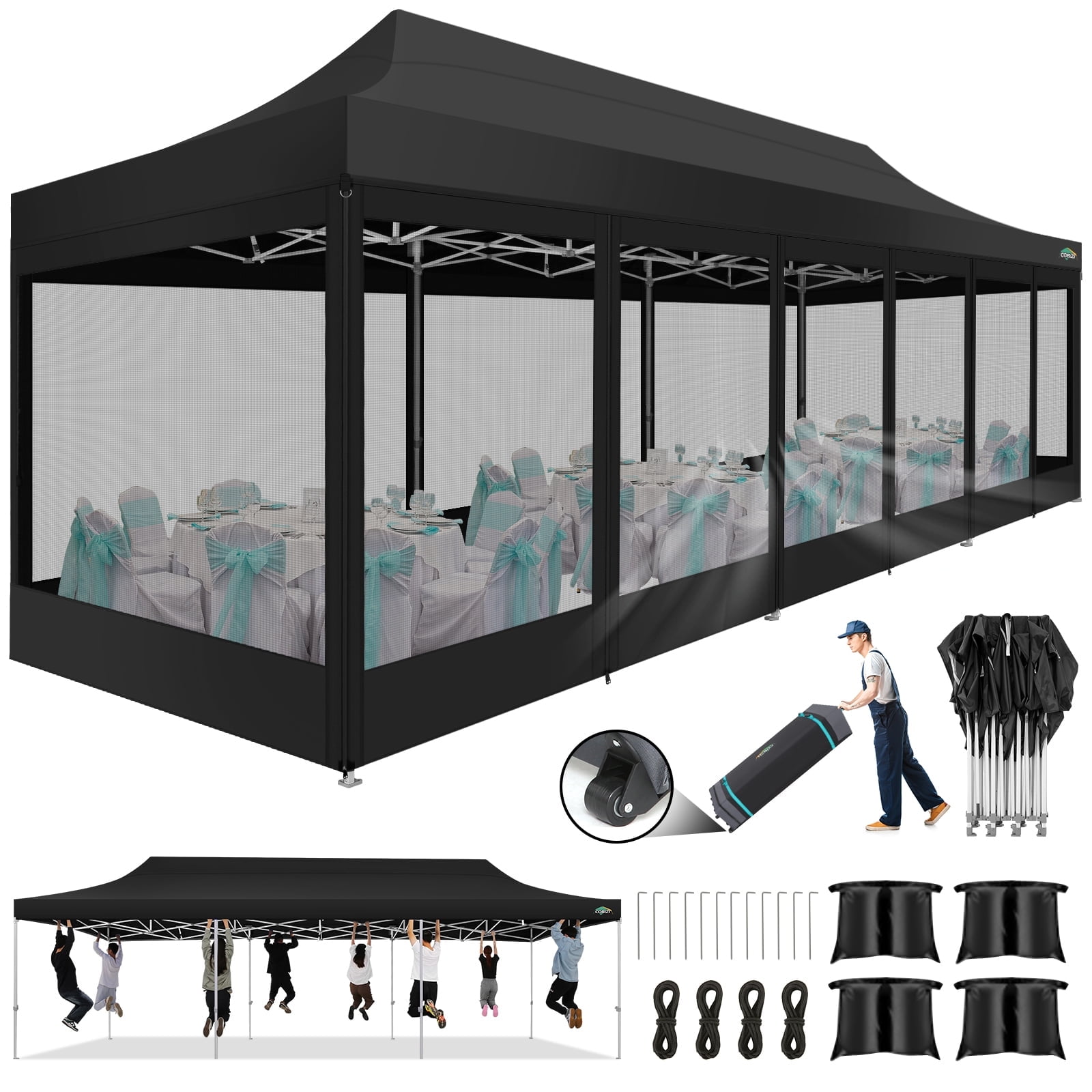 HOTEEL 10x30 Heavy Duty Canopy Tent, Pop up Gazebo with Netting ...