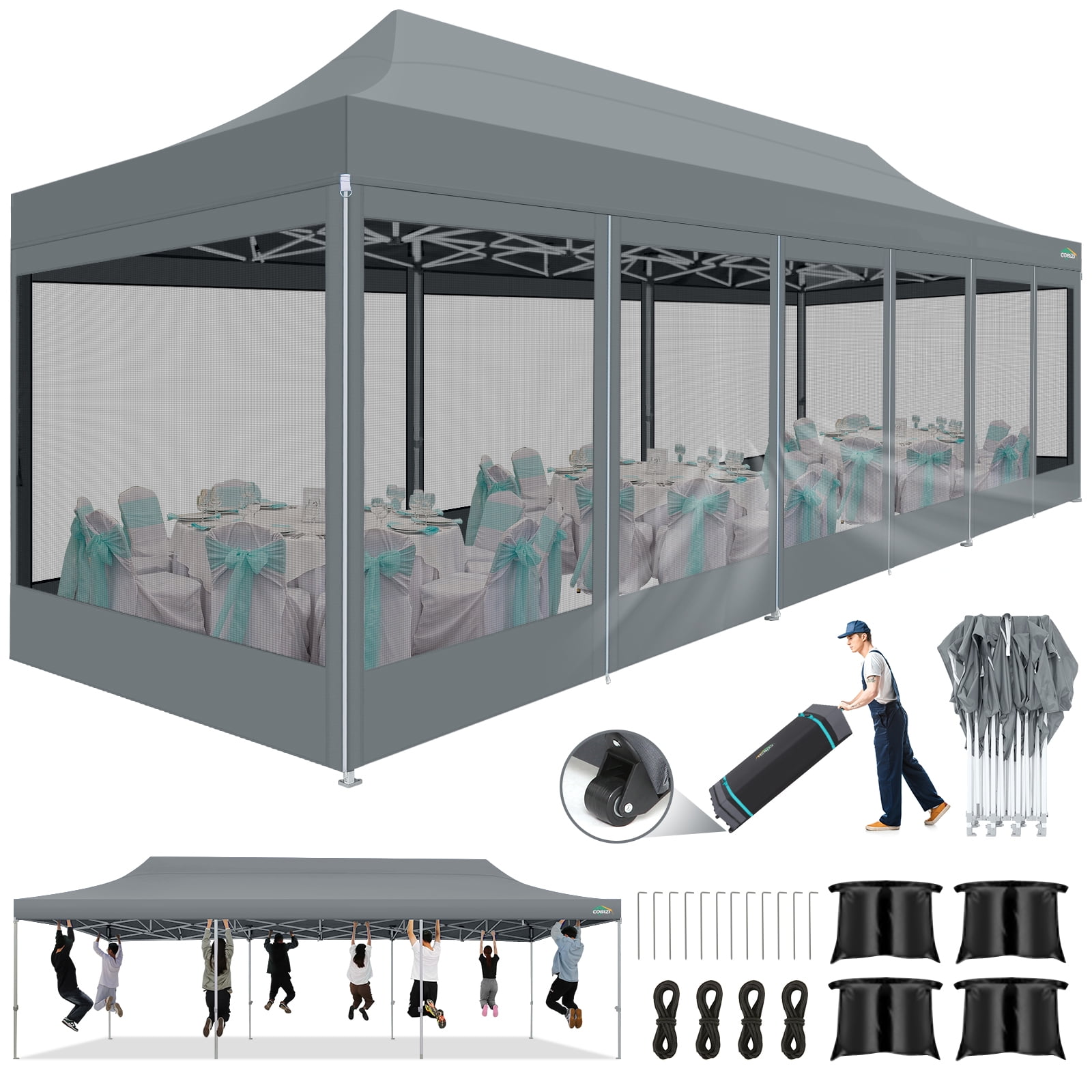 HOTEEL 10x30 Heavy Duty Canopy Tent, Waterproof, Pop up Patio Gazebo ...