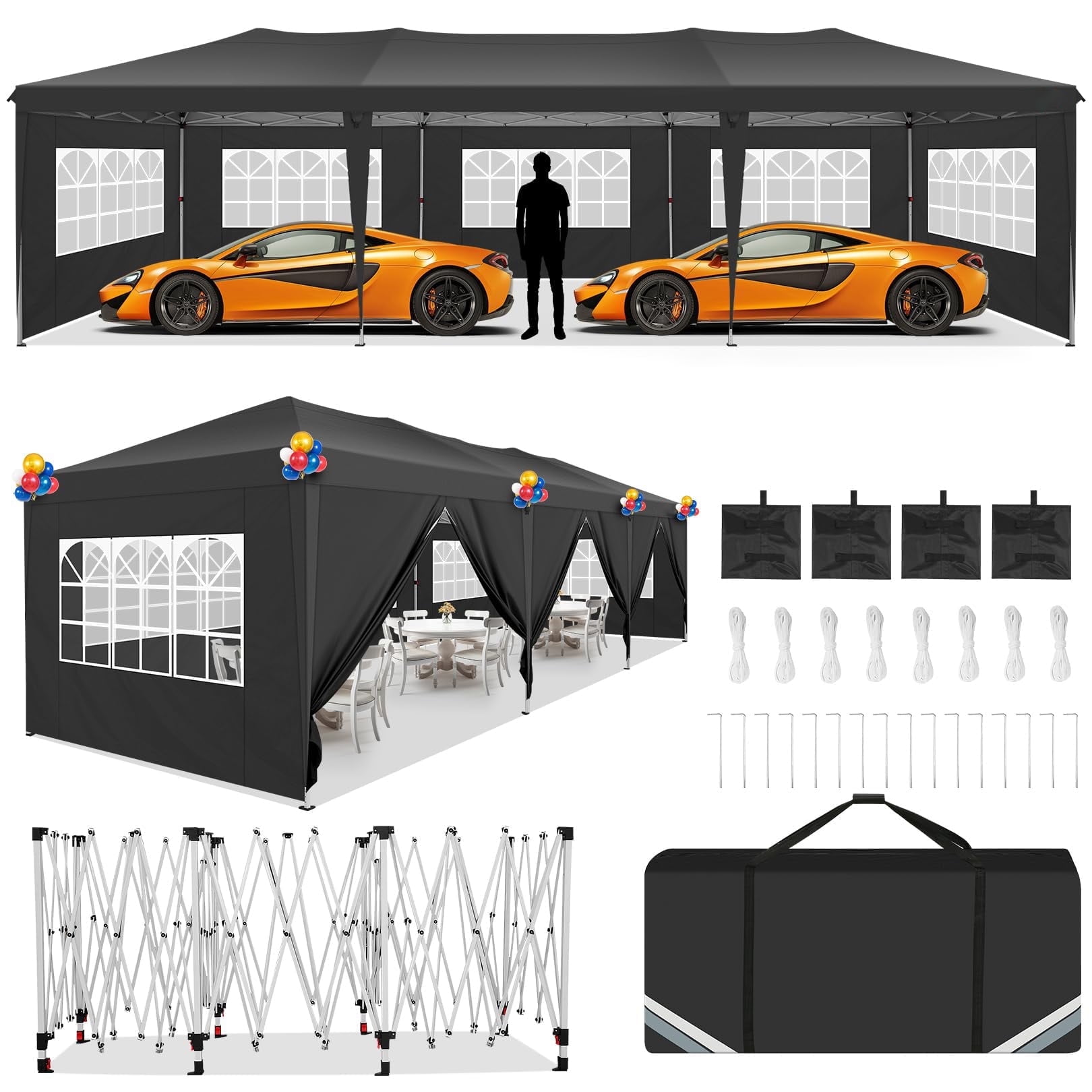 HOTEEL 10x30 Pop up Canopy Tent with 8 Sidewalls, Waterproof Commercial ...