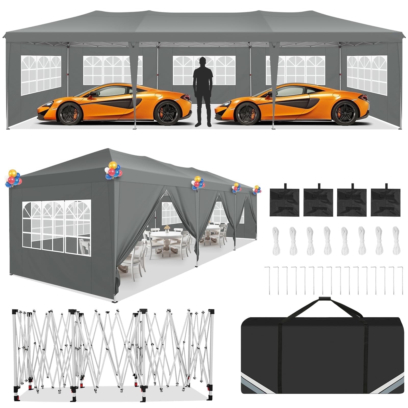 HOTEEL 10x30 Pop up Canopy Tent with 8 Sidewalls, Waterproof Commercial ...