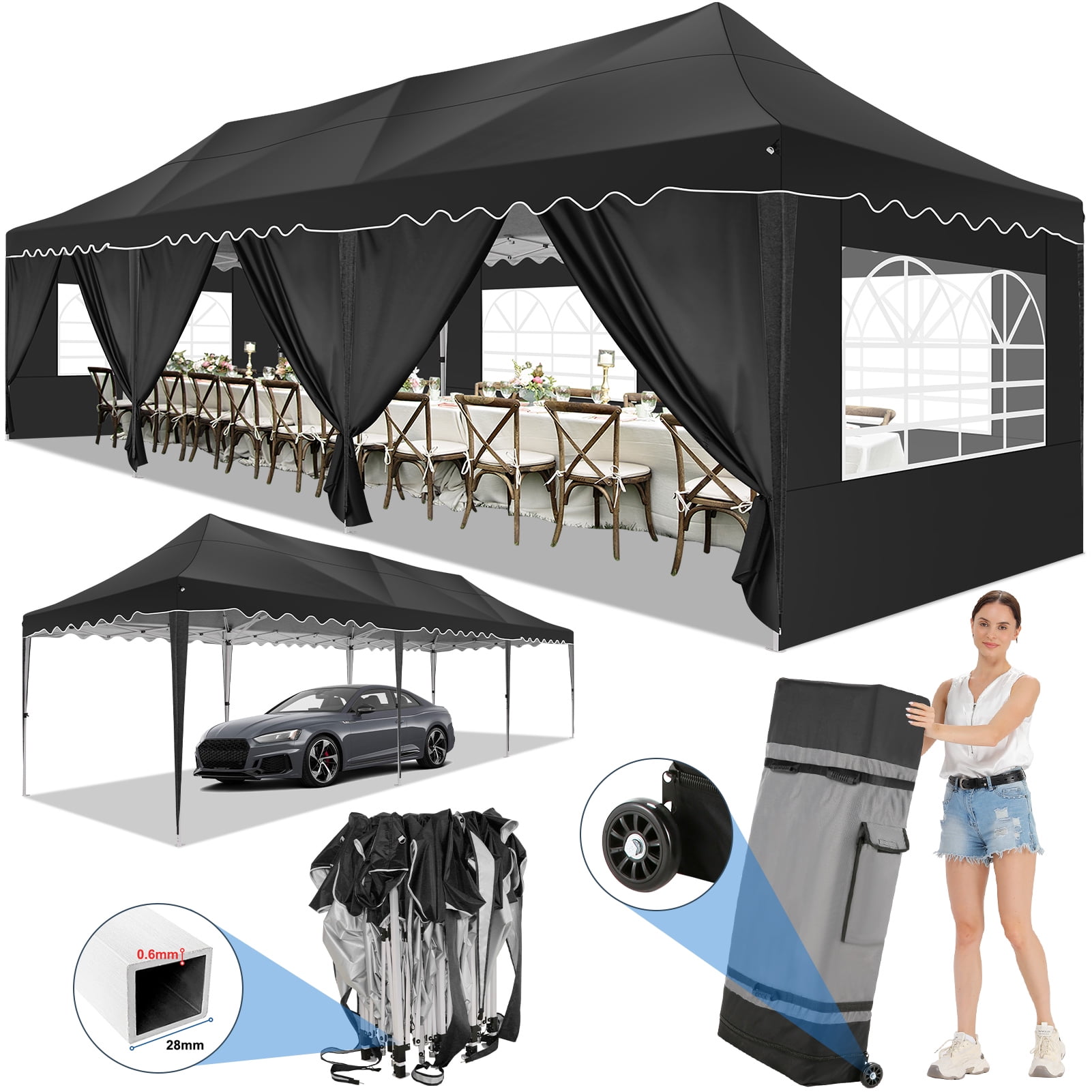 HOTEEL 10x30 Outdoor Wedding Canopy Tent, 8 Sidewalls, Heavy Duty, UPF ...