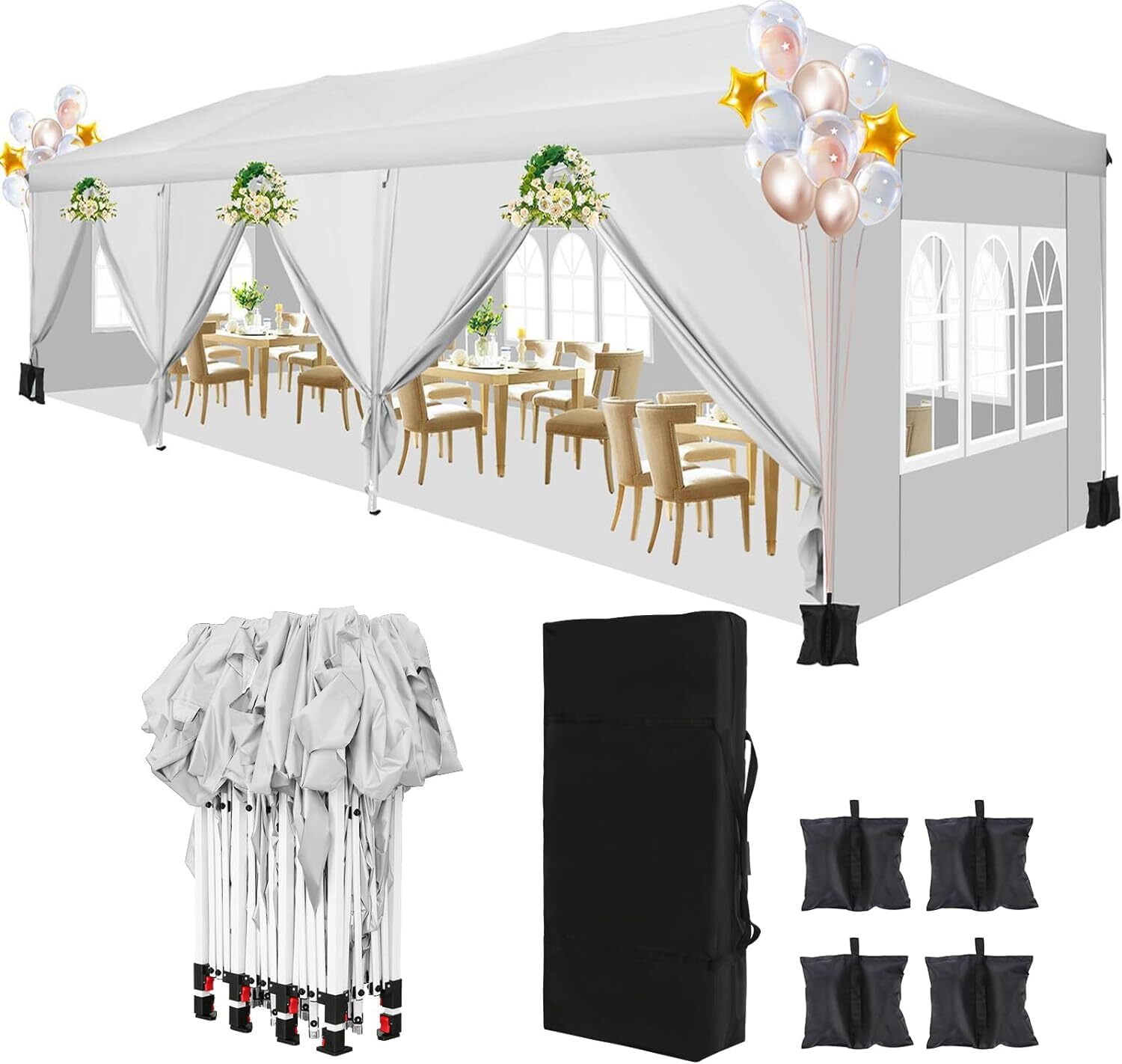 HOTEEL 10x30 Pop up Canopy Tent with 8 Sidewalls, Outdoor Wedding Event ...