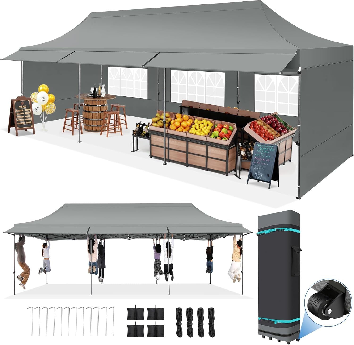 HOTEEL 10x30 ft Canopy with Extended Awning, Heavy Duty EZ Pop up ...