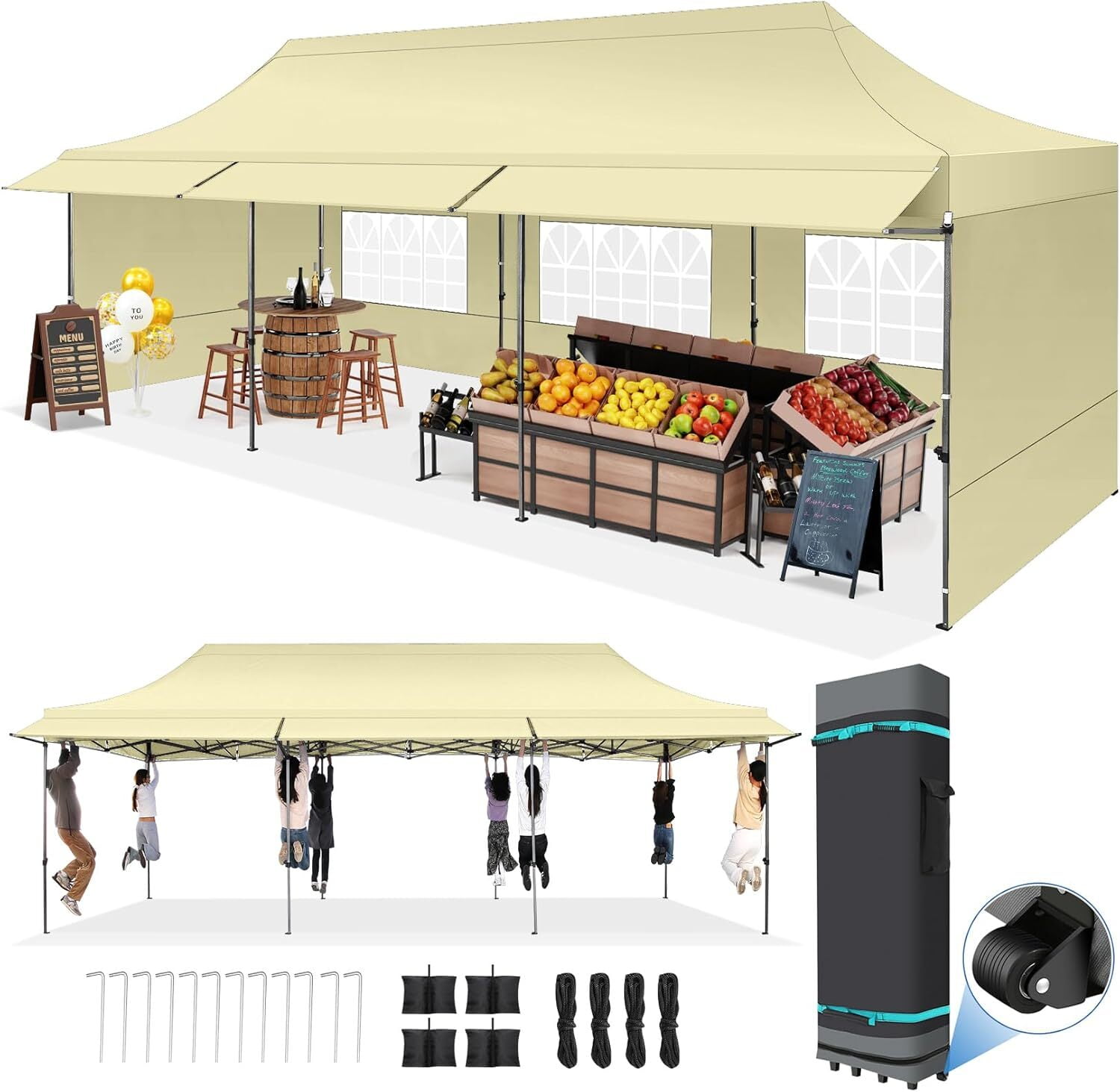 HOTEEL 10x30 ft Canopy with Extended Awning, Heavy Duty EZ Pop up ...