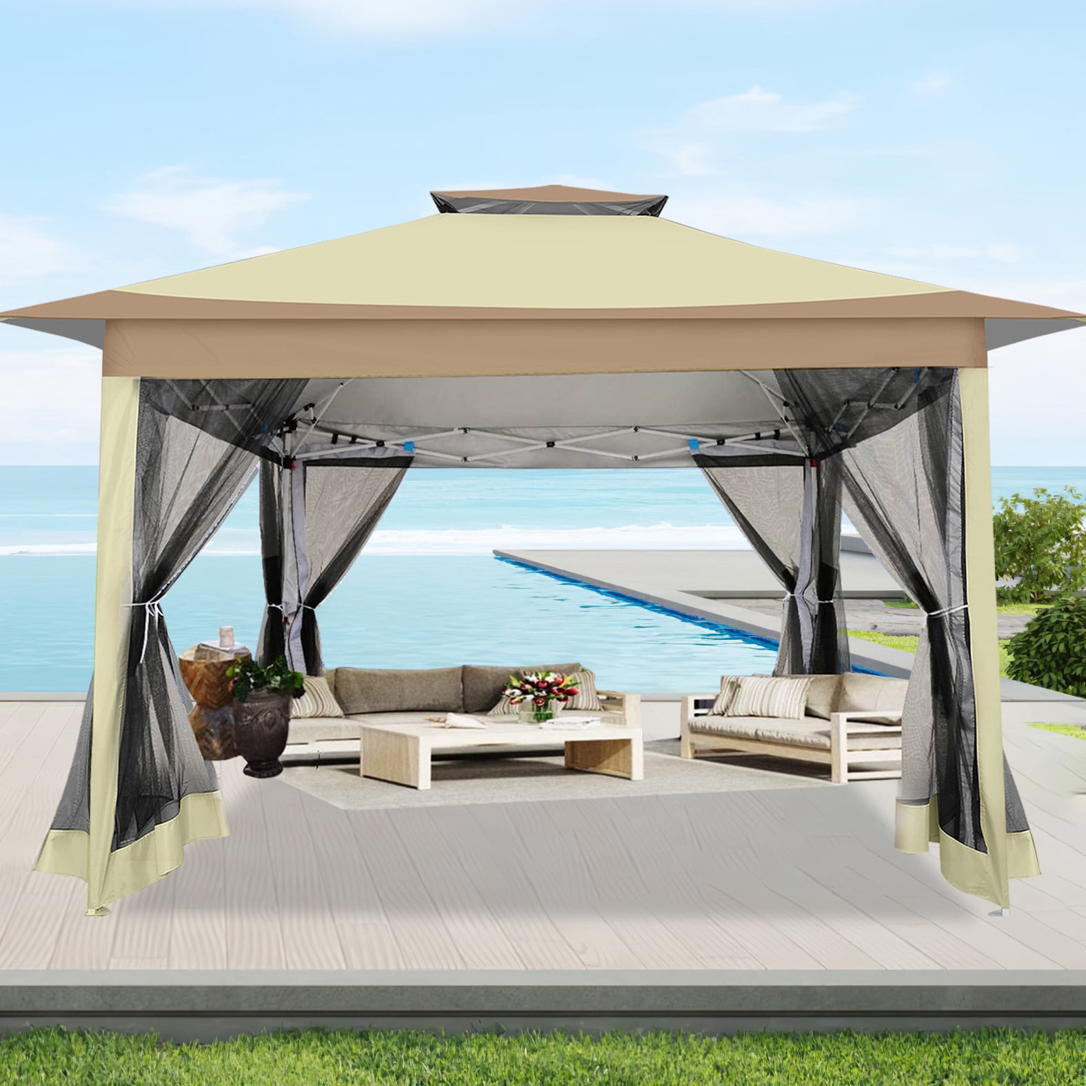 HOTEEL 12'x12' Pop Up Gazebo Patio Outdoor Canopy Tent with 8 Mosquito ...