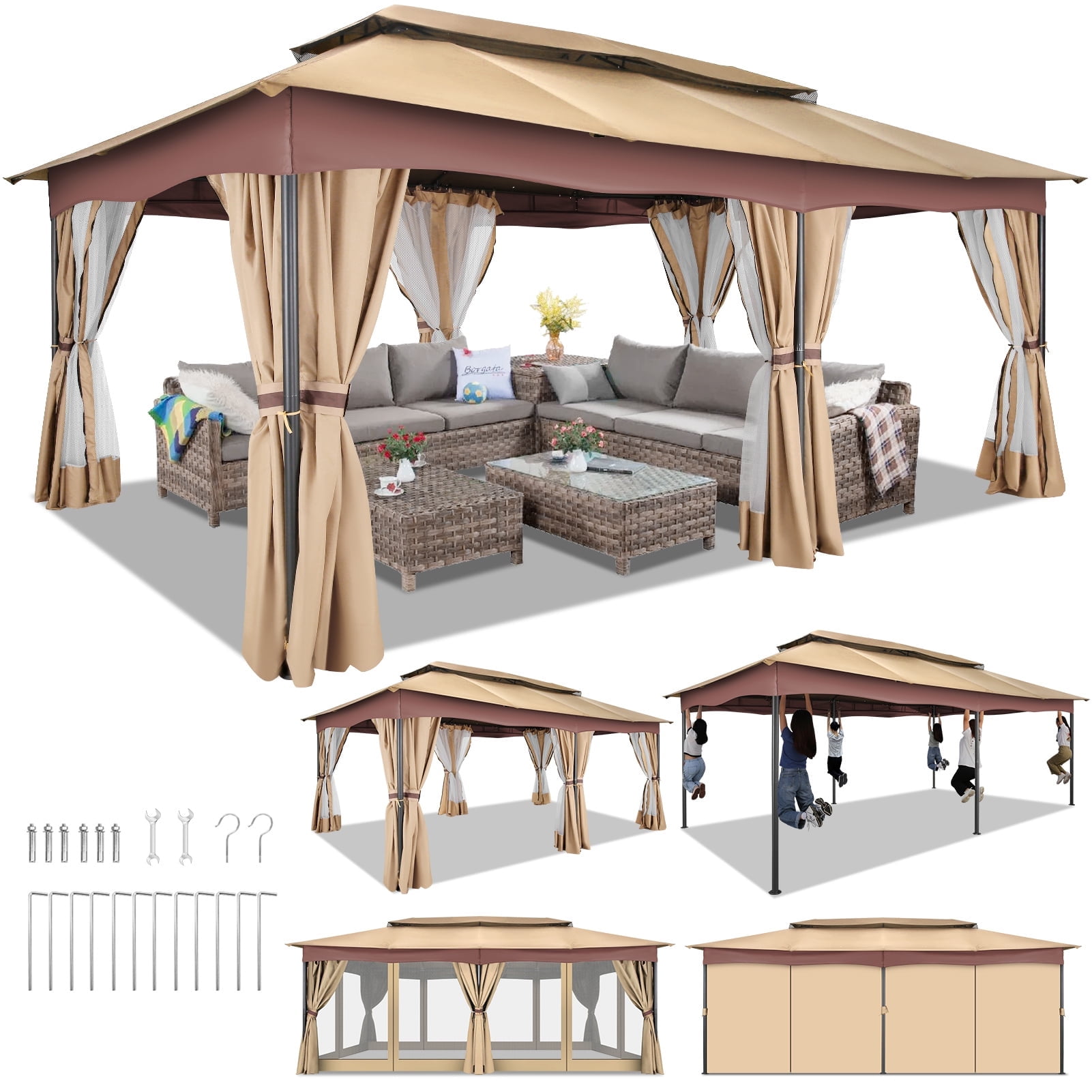 Hoteel 12'x20' Heavy Duty Canopy Gazebo, Home Outdoor Waterproof Large ...