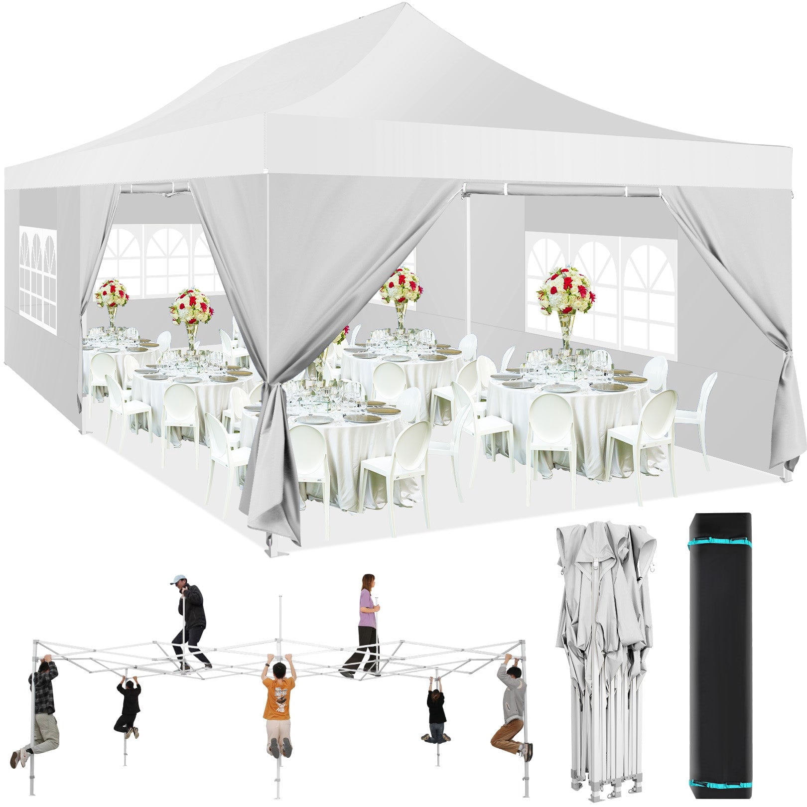 SANOPY 13x26 Heavy Duty Canopy with 6 Sidewalls, 2 Height Adjustable ...