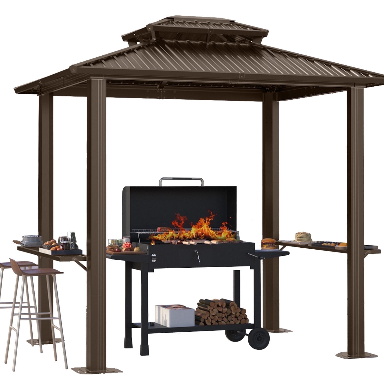 HOTEEL 6'x8' Hardtop Grill Gazebo with Vented Double Roof, Galvanized ...