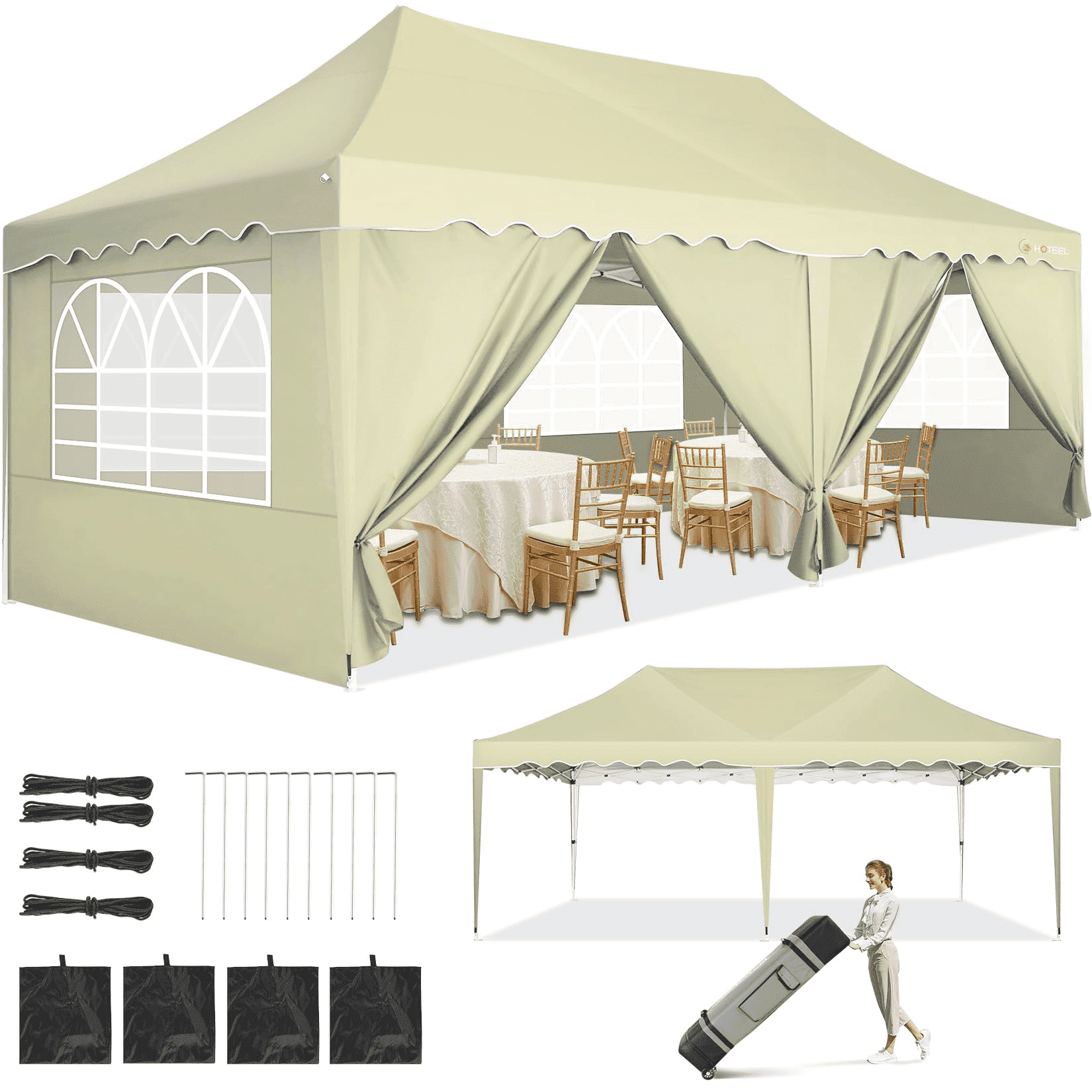 HOTEEL Canopy 10'x20' Pop Up Canopy Tent Heavy Duty Waterproof Adjustable Commercial Instant ...