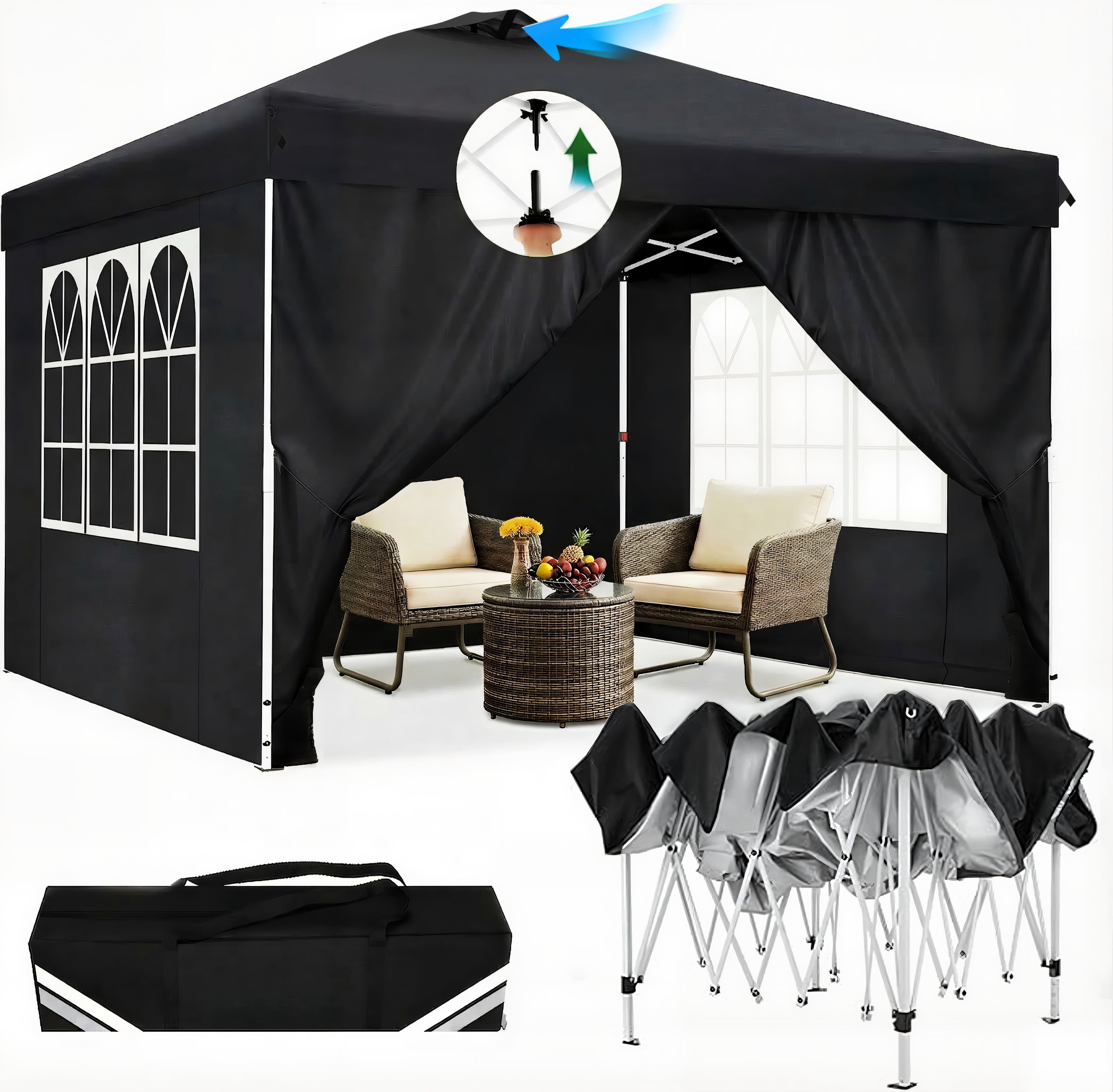 COBIZI 10x10 Black Waterproof Tent with 4 Sidewalls, Outdoor Event ...