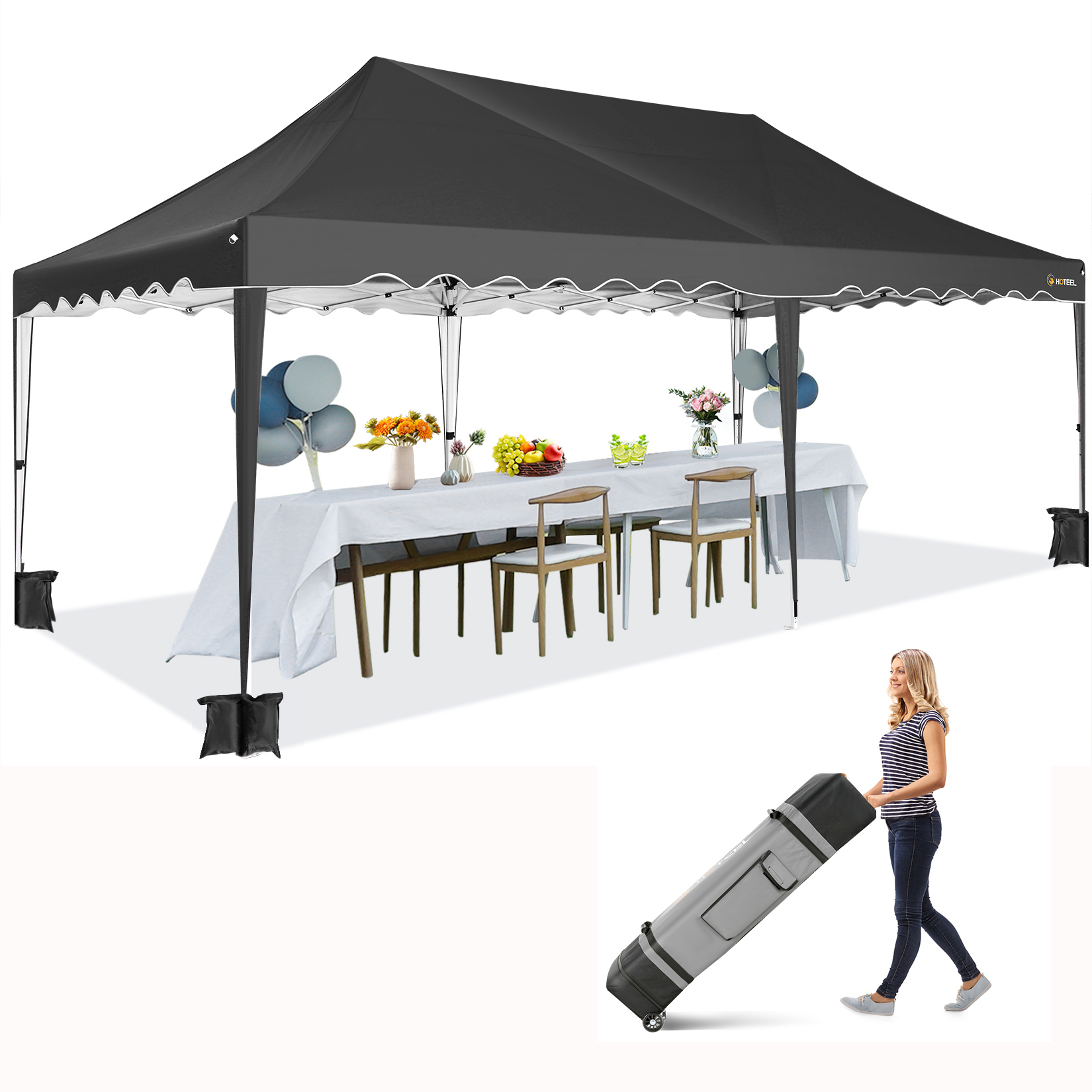 HOTEEL Canopy Tent 10X20 Pop Up Canopy, Outdoor Canopy with Wheeled Bag ...