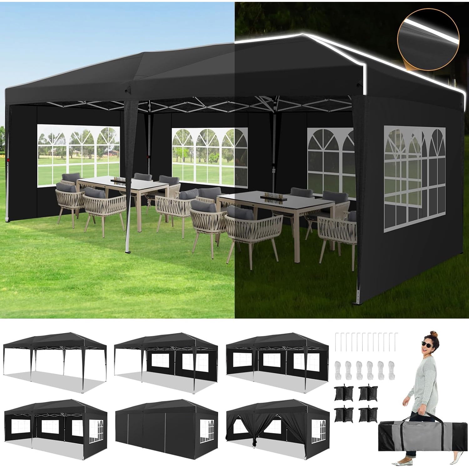 HOTEEL Canopy Tent for Parties,10x20 Pop Up Canopy with 6 Sidewalls & 4 ...