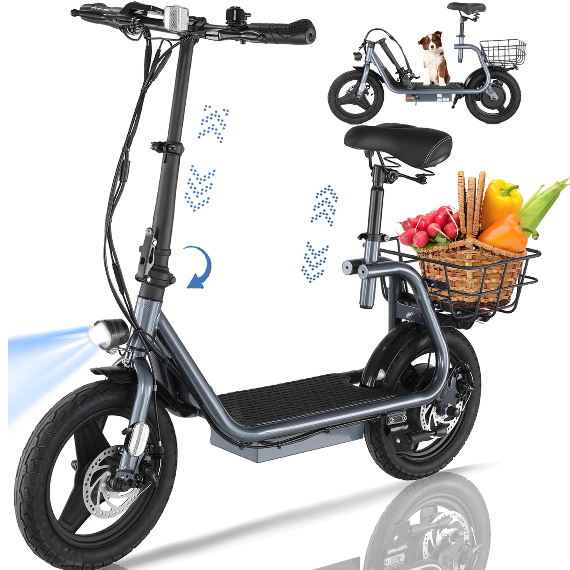 HOTEEL Electric Scooter with Seat, 1200W Peak 30 Miles Range 20Mph Top ...