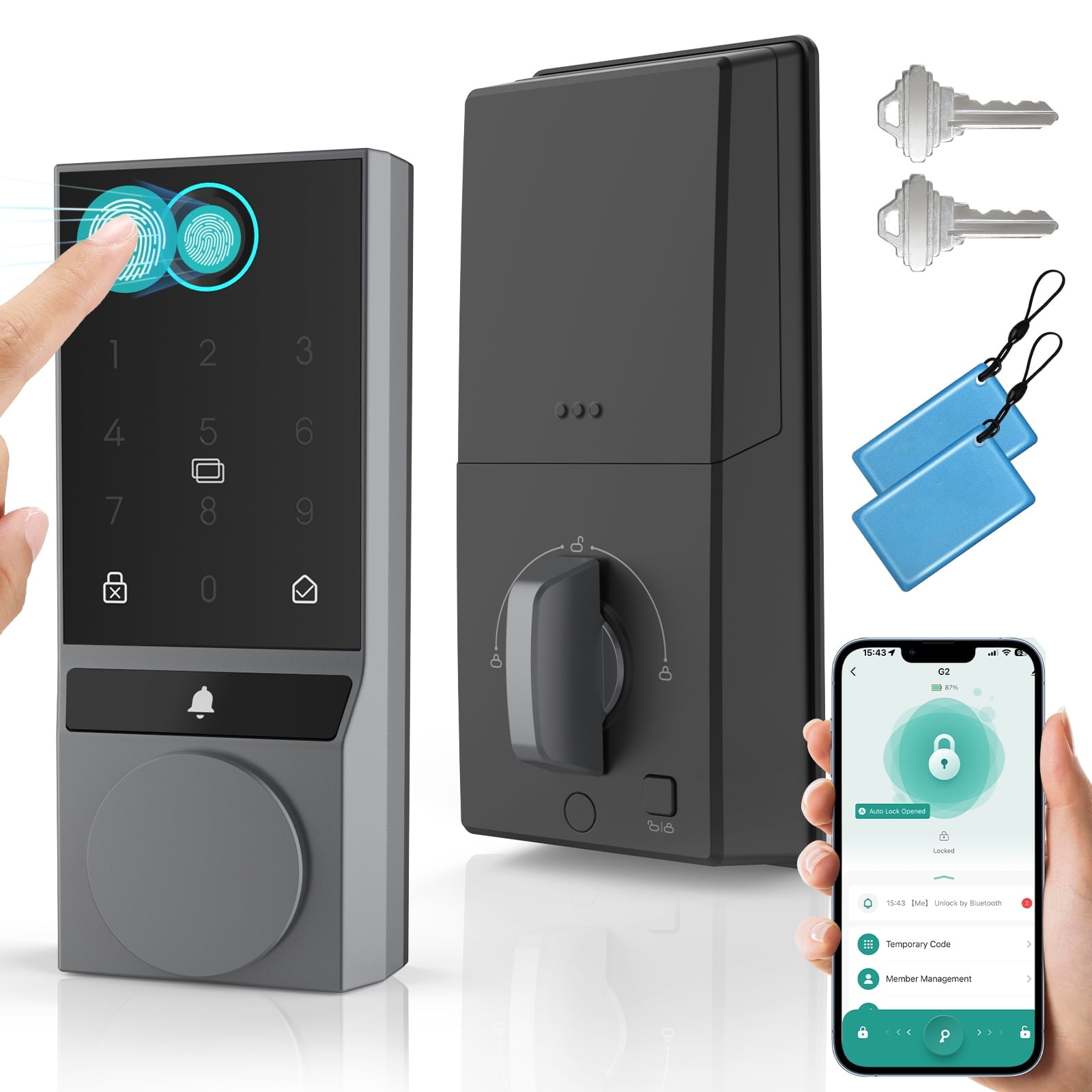 HOTEEL Smart Door Lock Keyless Entry-Fingerprint Deadbolt Lock with App ...