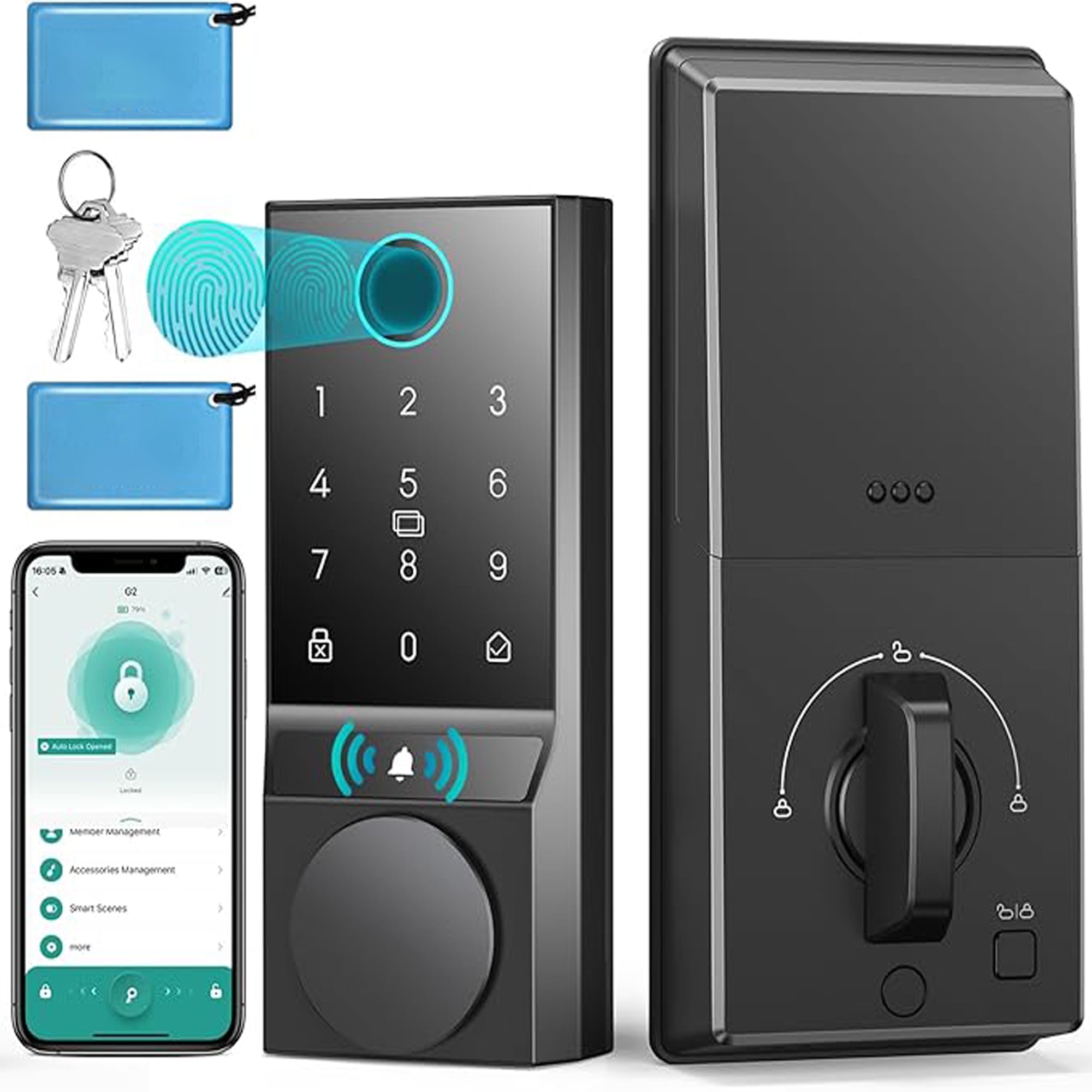 HOTEEL G2 Smart Lock,Front Door Smart Lock Electronic Deadbolt with App ...