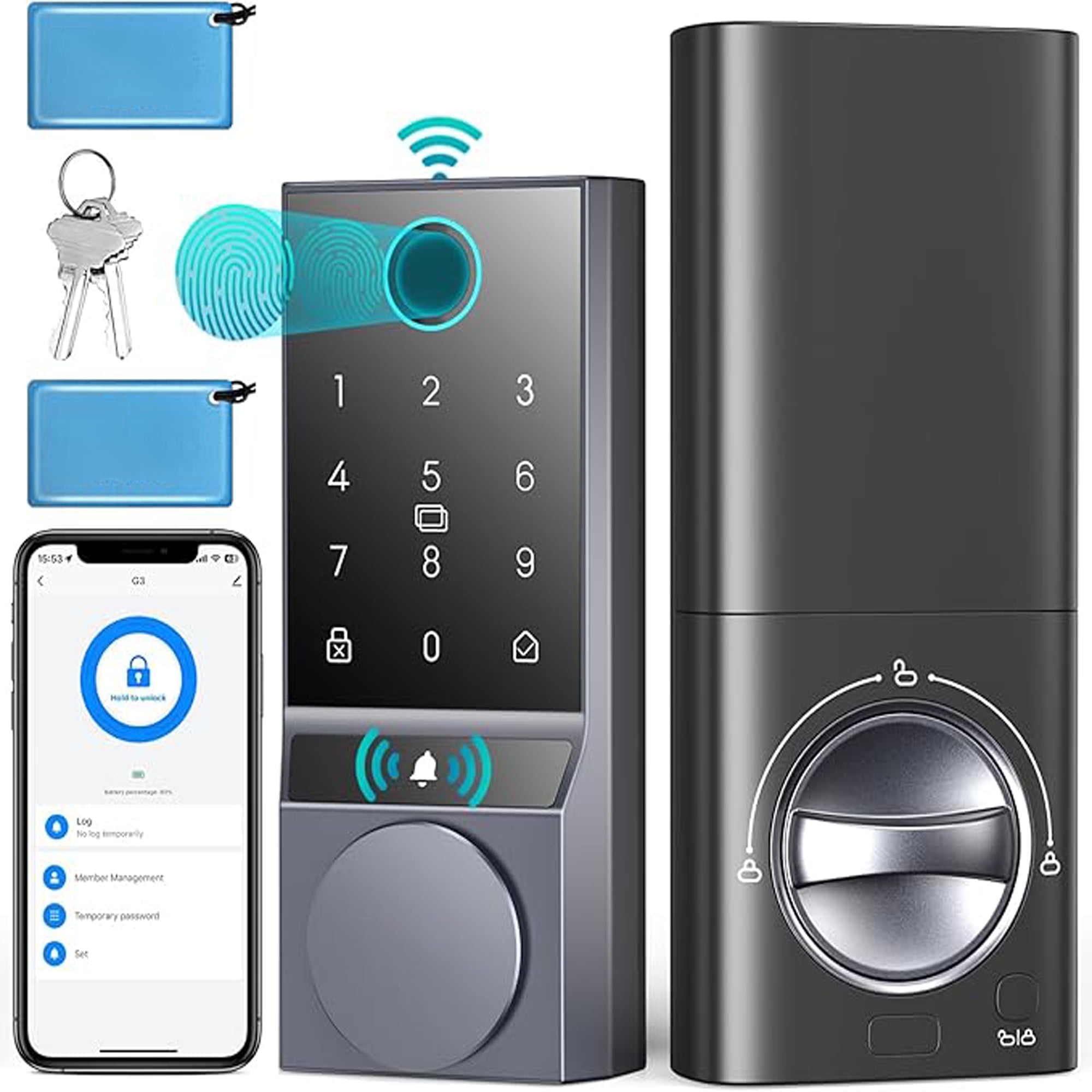 HOTEEL G3 Smart Lock,Front Door Smart Lock Electronic Deadbolt with App ...