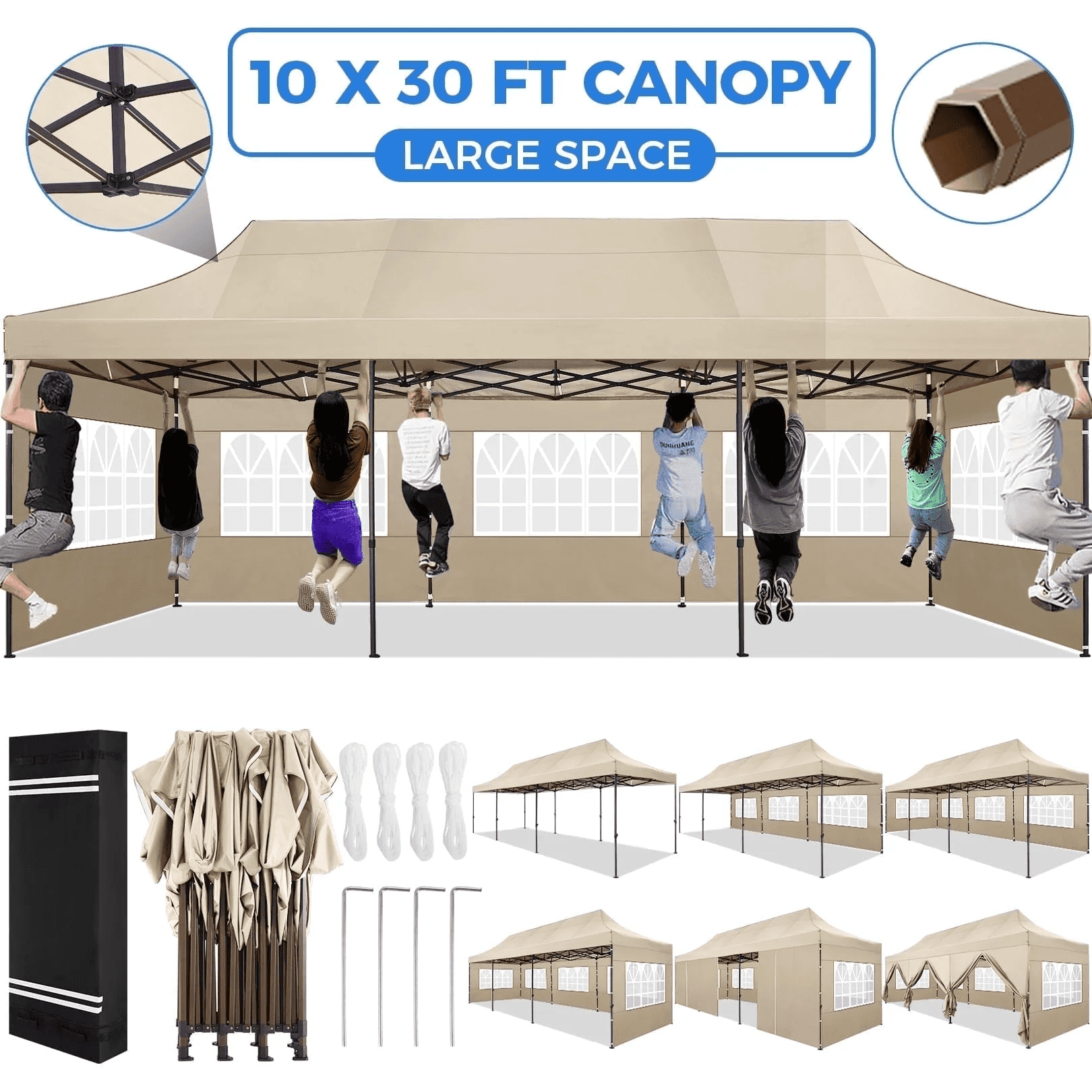 HOTEEL 10x30 Heavy Duty Tent, Waterproof Pop up Canopy for Events ...
