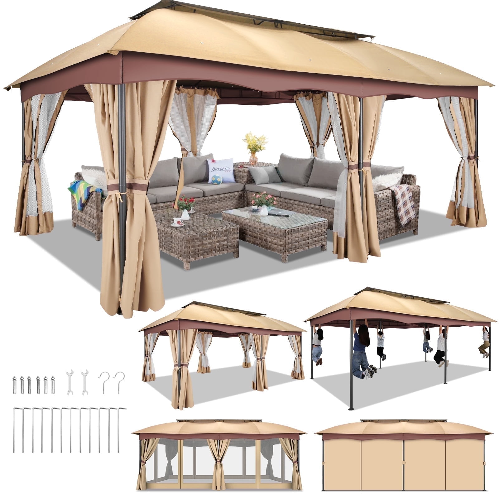 HOTEEL Heavy Duty 12X20 Outdoor Patio Gazebo with Mosquito Netting ...