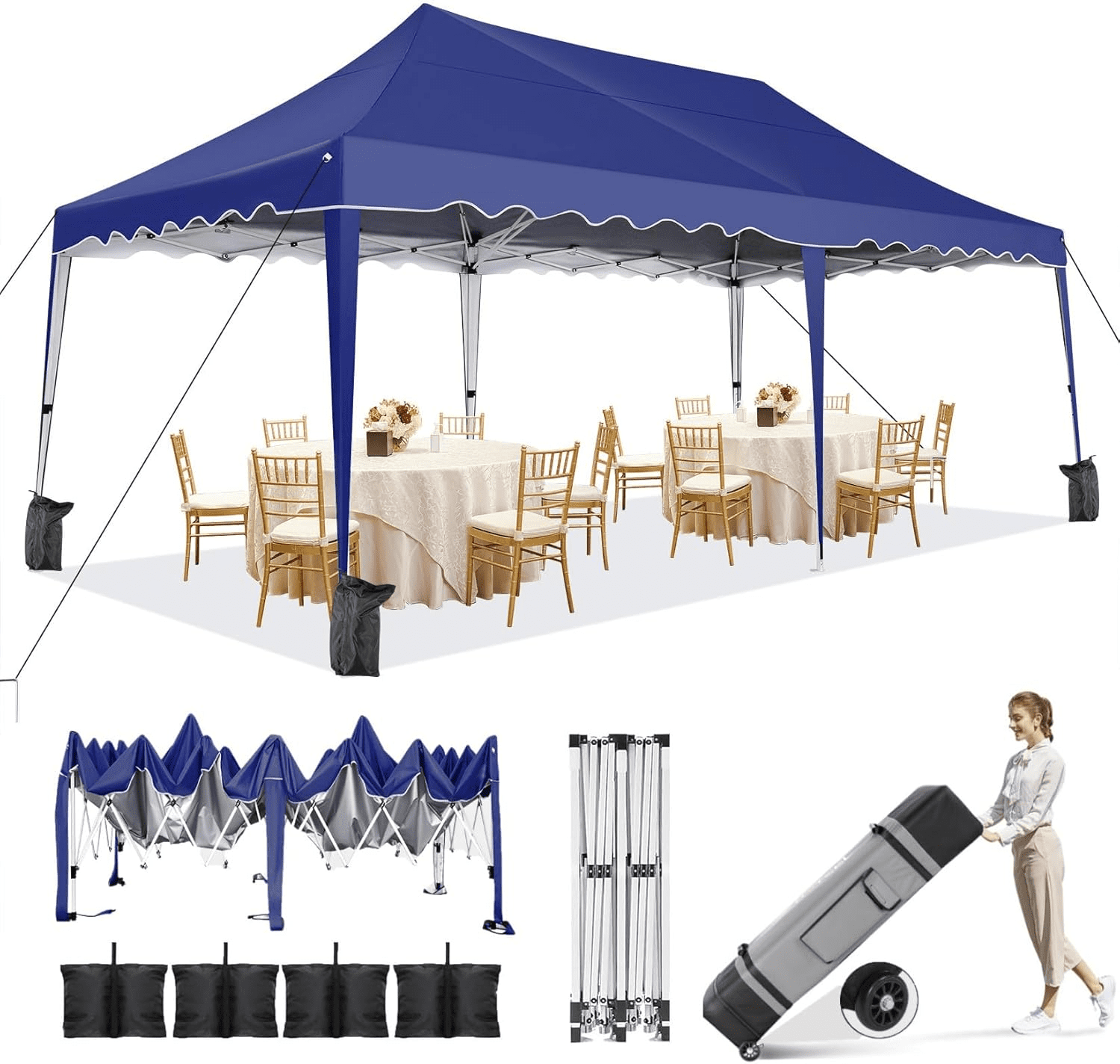 HOTEEL Pop Up Canopy 10x20 Canopy,Easy Up Outdoor Tent with Wheeled Bag ...