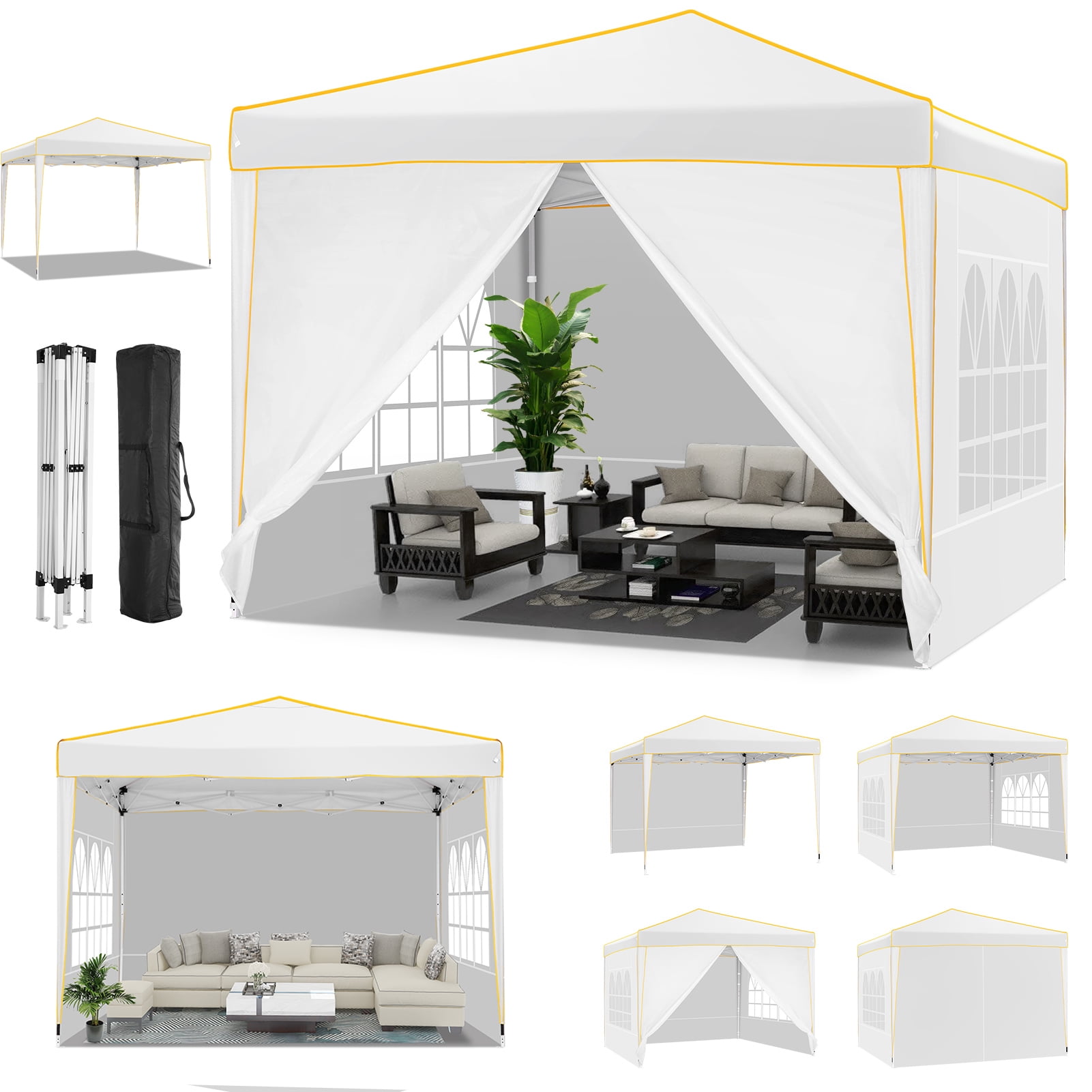 HOTEEL Pop up Canopy Tent 10x10 Commercial Instant Canopy with 4 ...