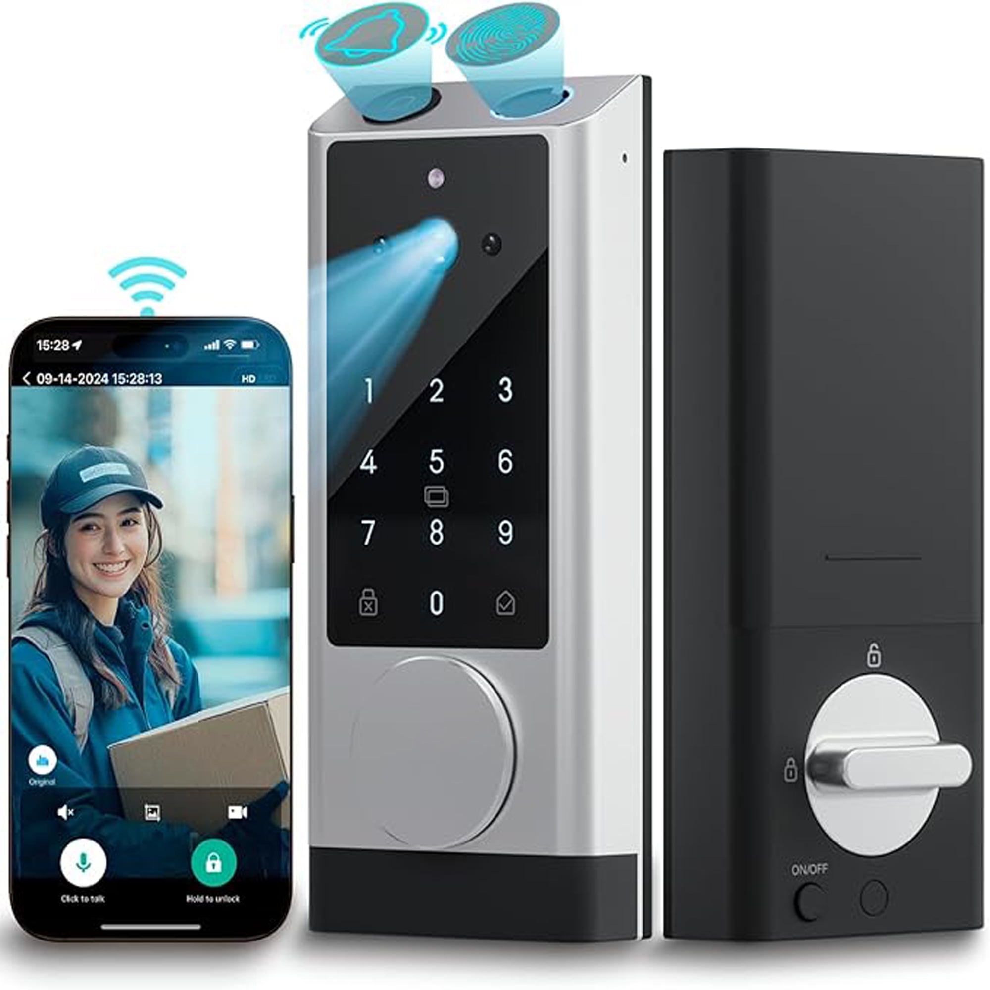 HOTEEL Smart Door Lock with Camera, Wi-Fi + Doorbell & Fingerprint ...