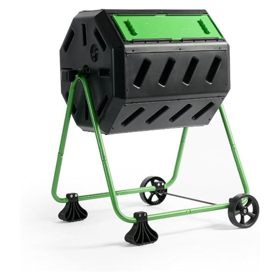 HOTFROG Tumbling Composter - 37 Gallon Dual Chamber Outdoor Compost Bin ...