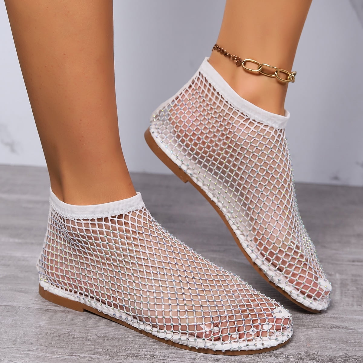 HOTIE 2024 Mesh Flats for Women Ultra Comfortable Shiny Gem Mesh Flats ...