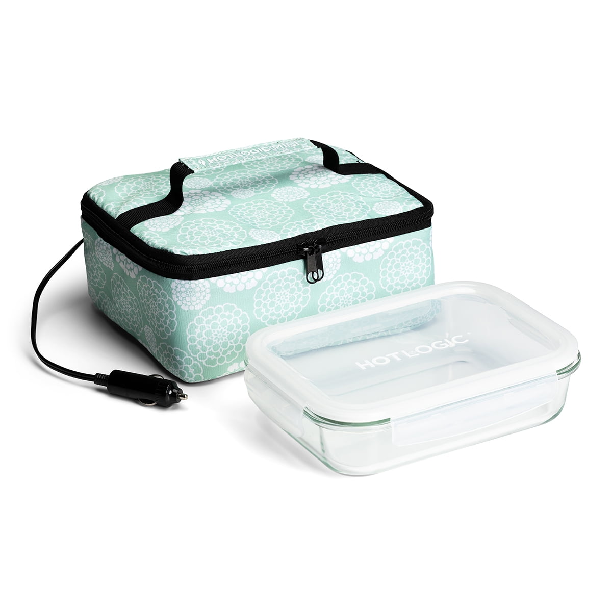 HOTLOGIC Food Warming Tote, Lunch Bag 12V with Glass Dish, Aqua Floral ...