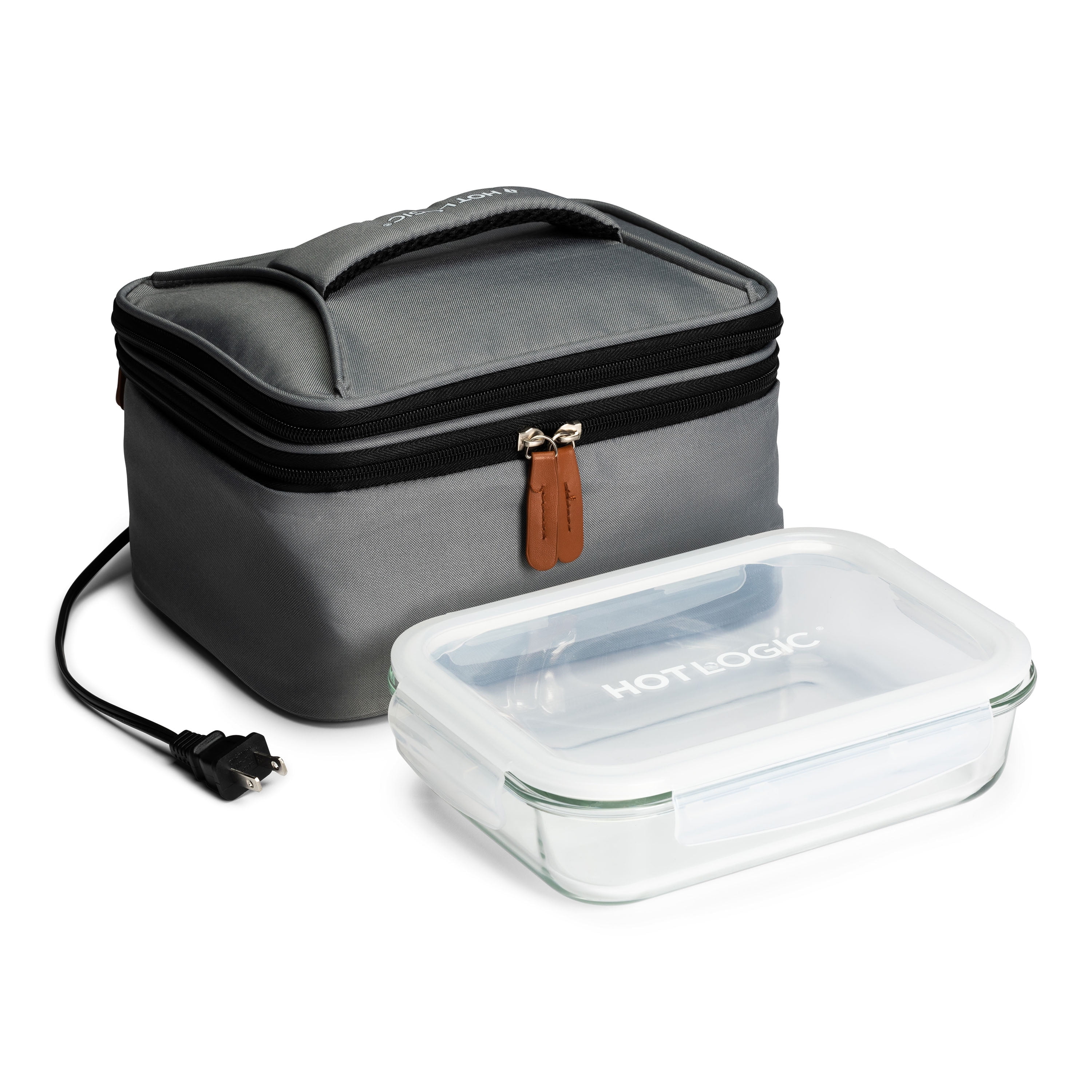 HOTLOGIC Food Warming Tote, Lunch Bag Plus 120V with Glass Dish, Gray ...