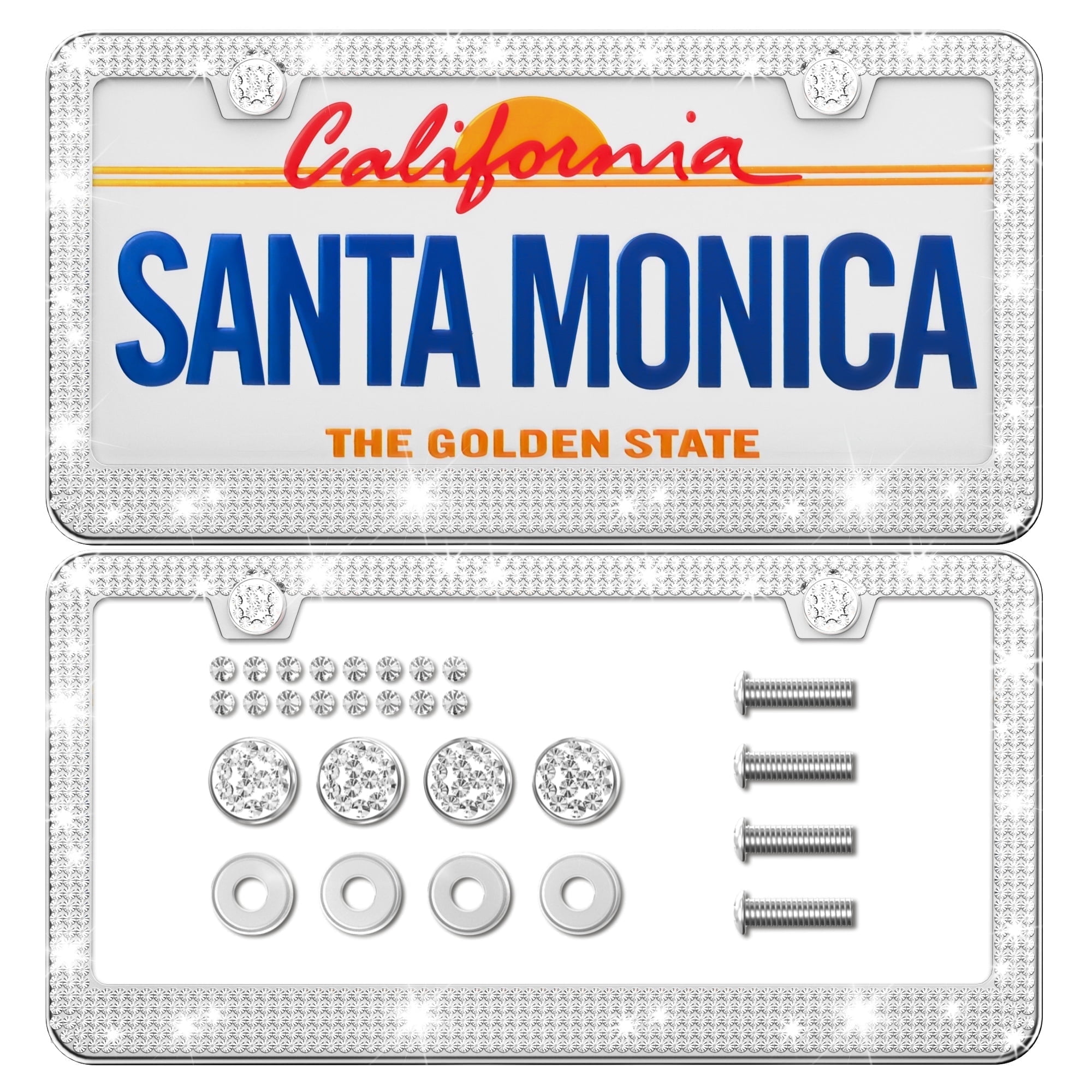 HOTOR 2-Pack Bling Car License Plate Frames for Women, Stainless Steel ...