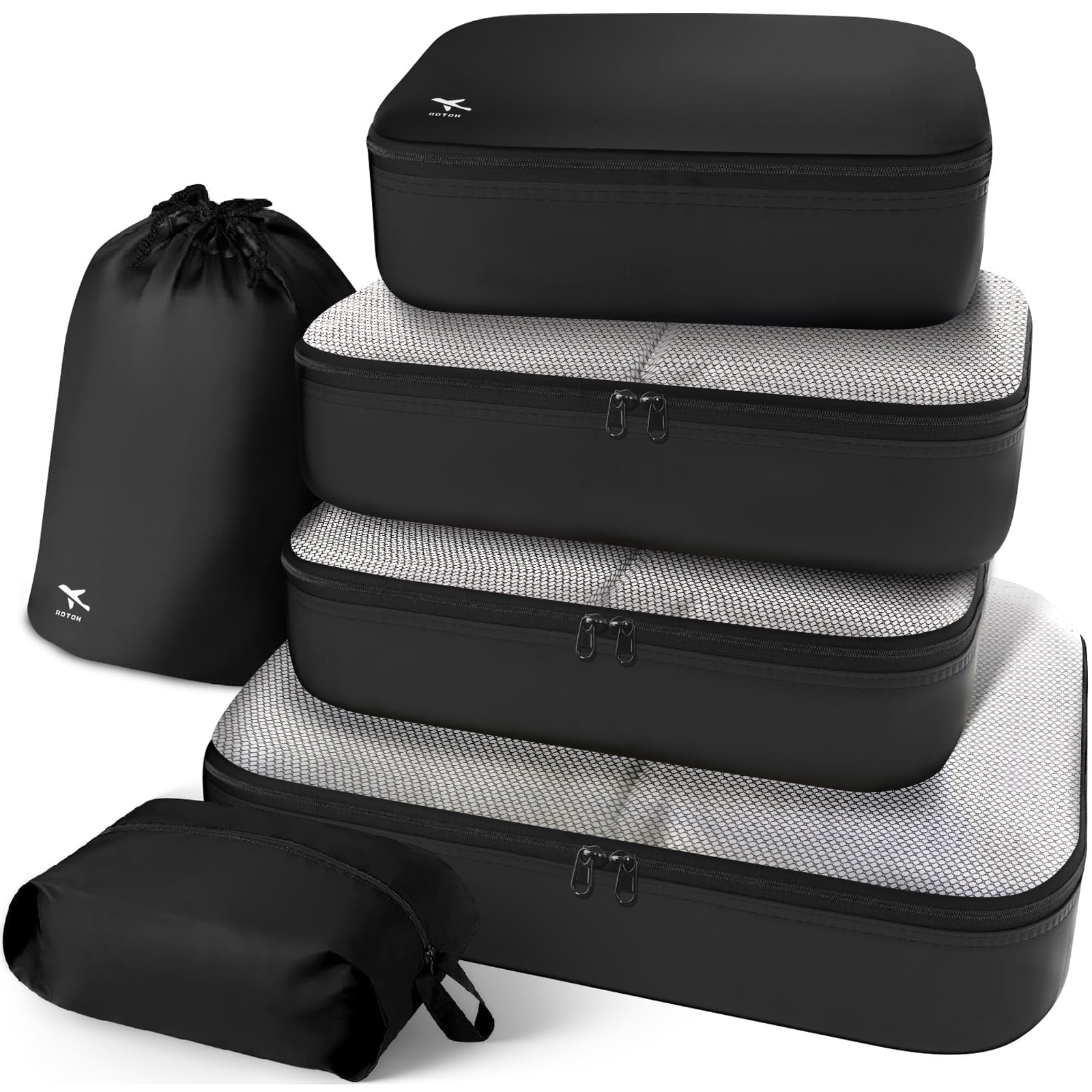 HOTOR 6 Pcs Packing Cubes for Travel, Space-Saving Suitcase Organizer ...