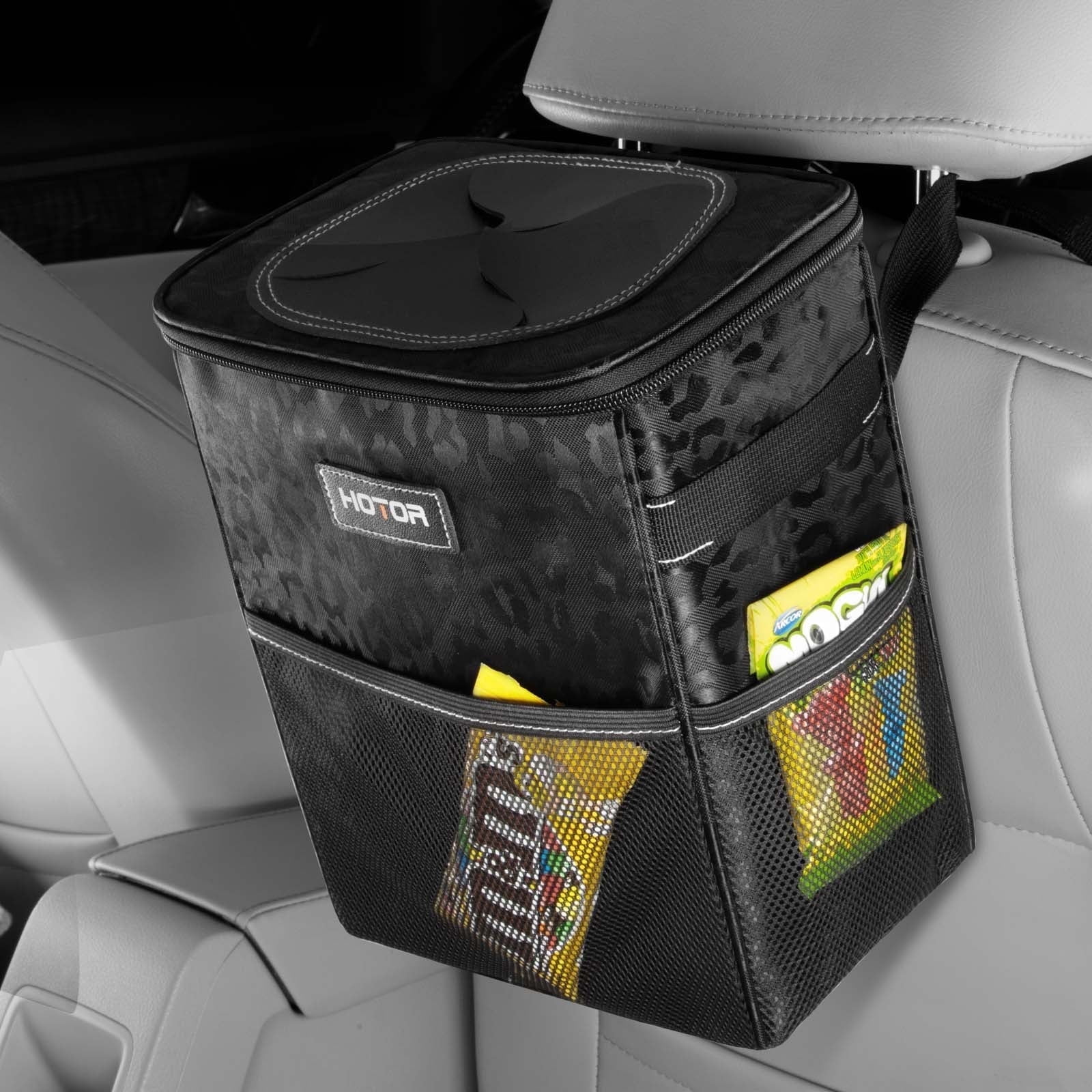 HOTOR Car Trash Can with Lid, Leak-Proof Car Garbage Can with Mesh ...