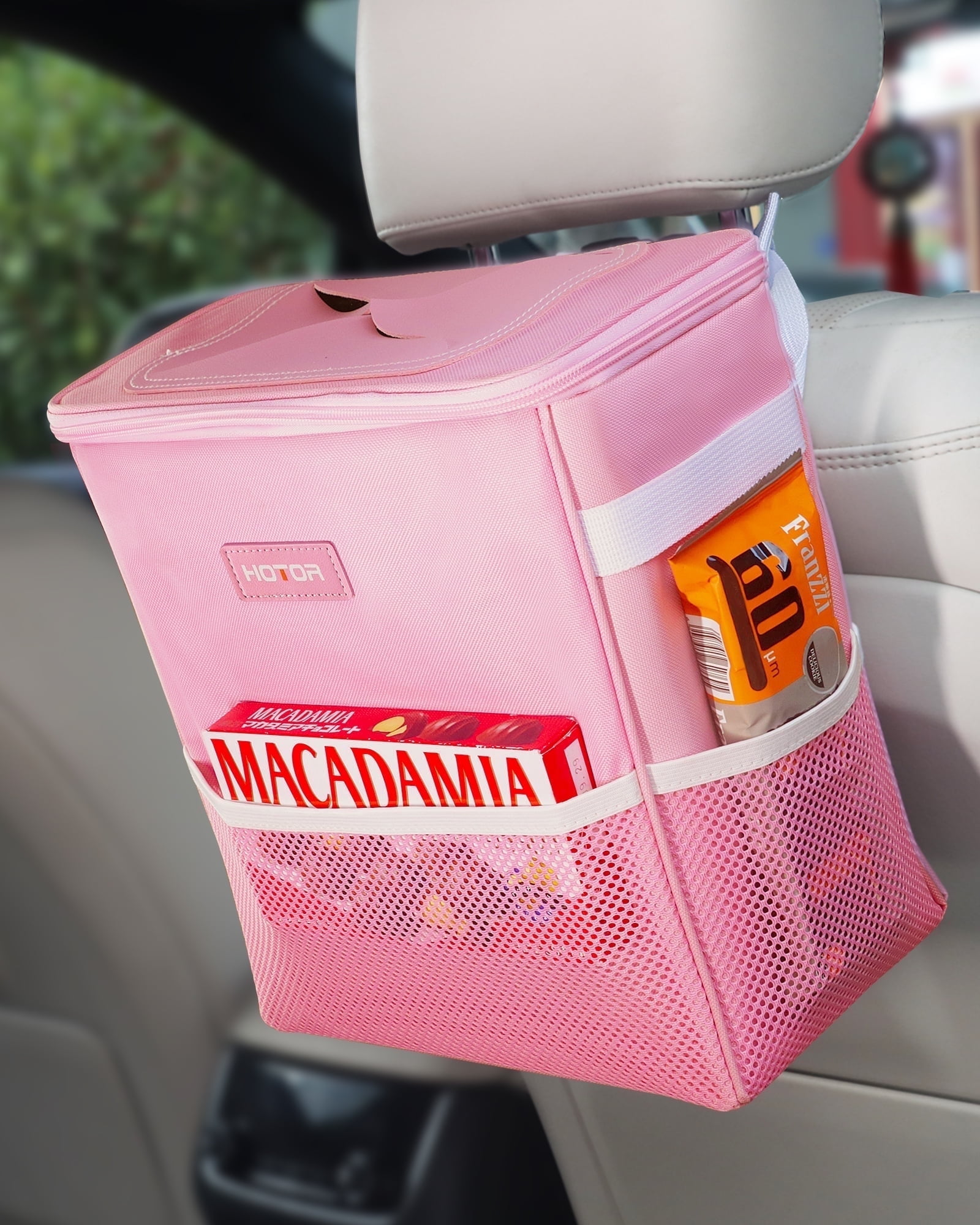 HOTOR Car Trash Can with Lid, Leak-Proof Car Garbage Can with Mesh ...