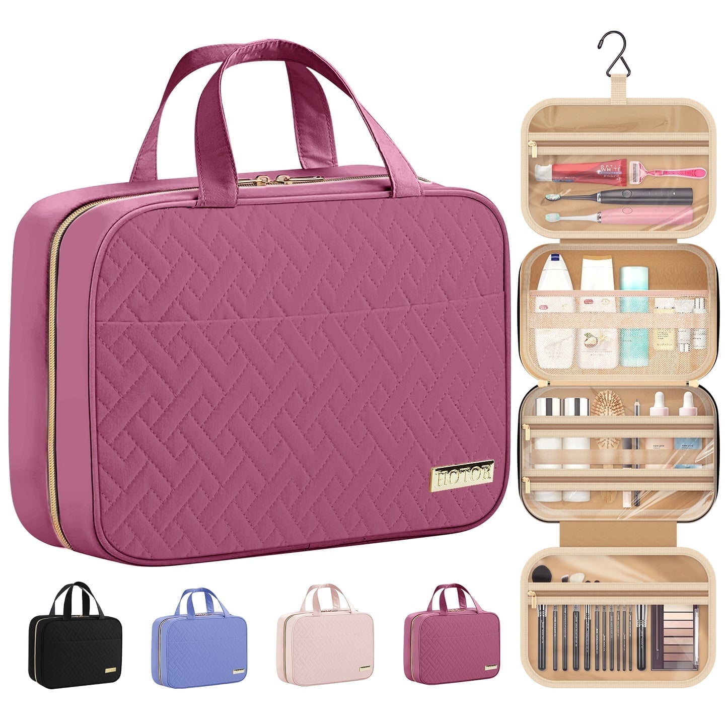 HOTOR Travel Toiletry Bag for Women & Men, Spacious Hanging Hook Makeup ...
